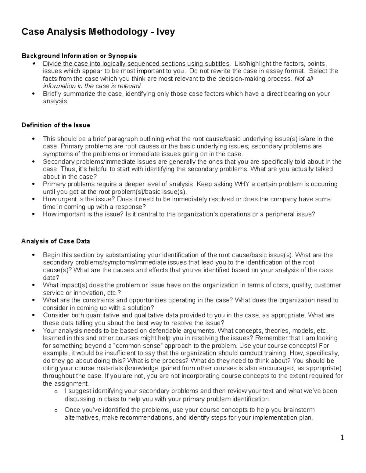 Avon case ivey - ................. - Case Analysis Methodology - Ivey ...