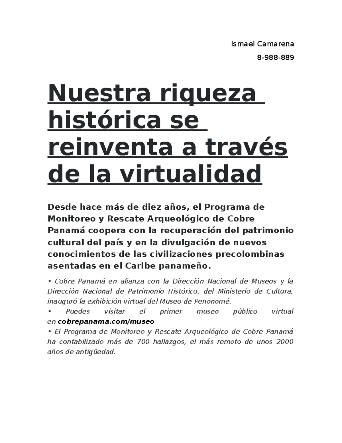 Noticia Historica - investigscion - Ismael Camarena 8-988- Nuestra ...
