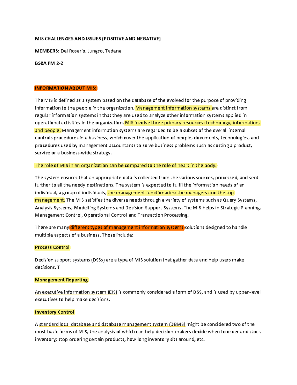 IT Report MIS Challenges AND Issues - MIS CHALLENGES AND ISSUES ...