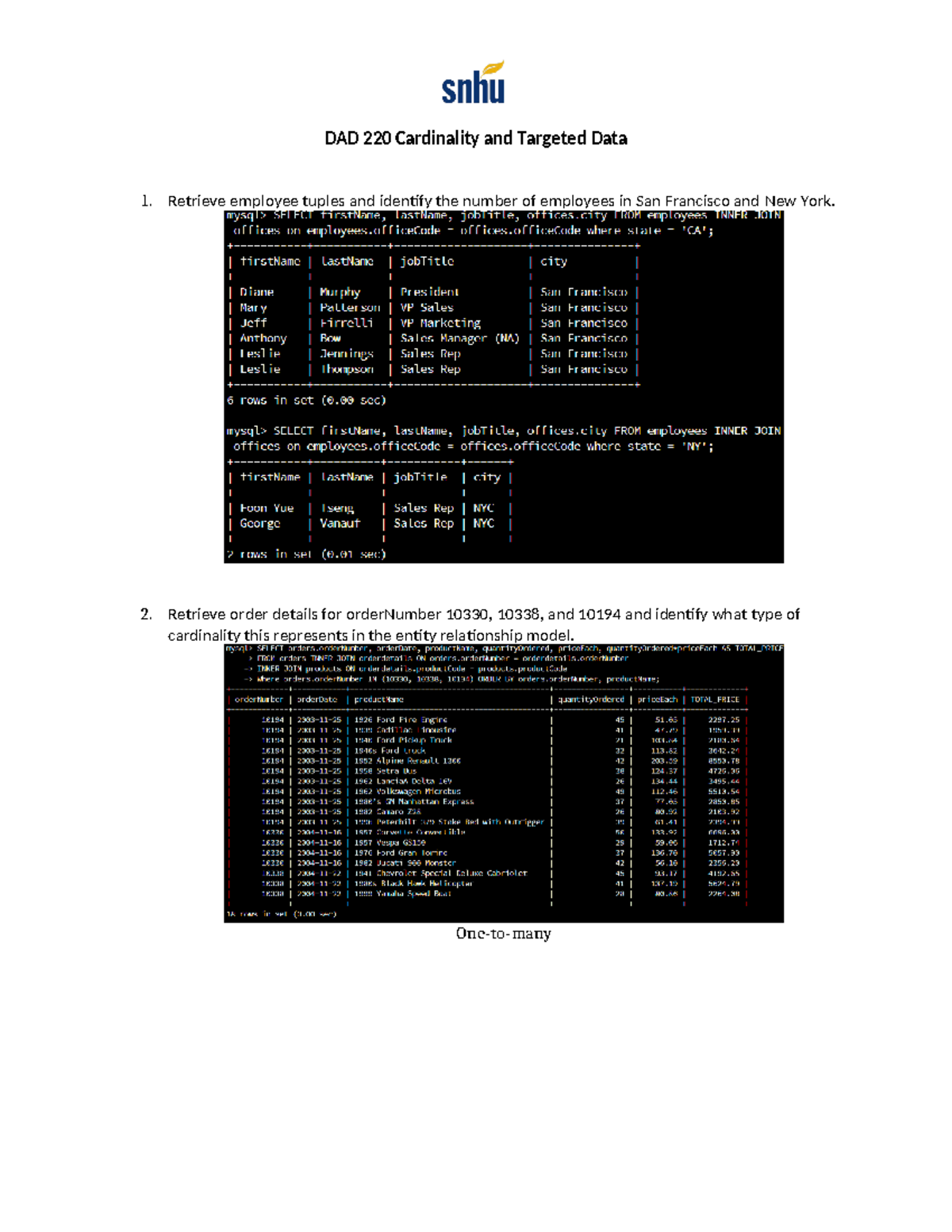 DAD 220 - Module Four Lab - Wileman - DAD 220 Cardinality and Targeted ...