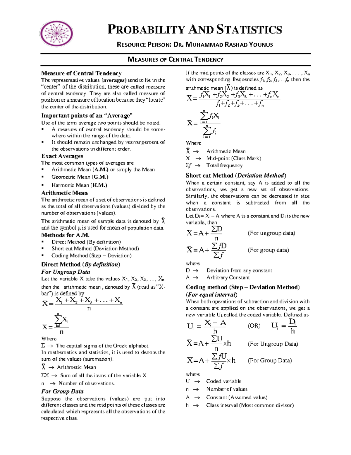 WEEK 2 FALL 2022 AM GM HM - DR.RASHAD - PROBABILITY AND STATISTICS ...