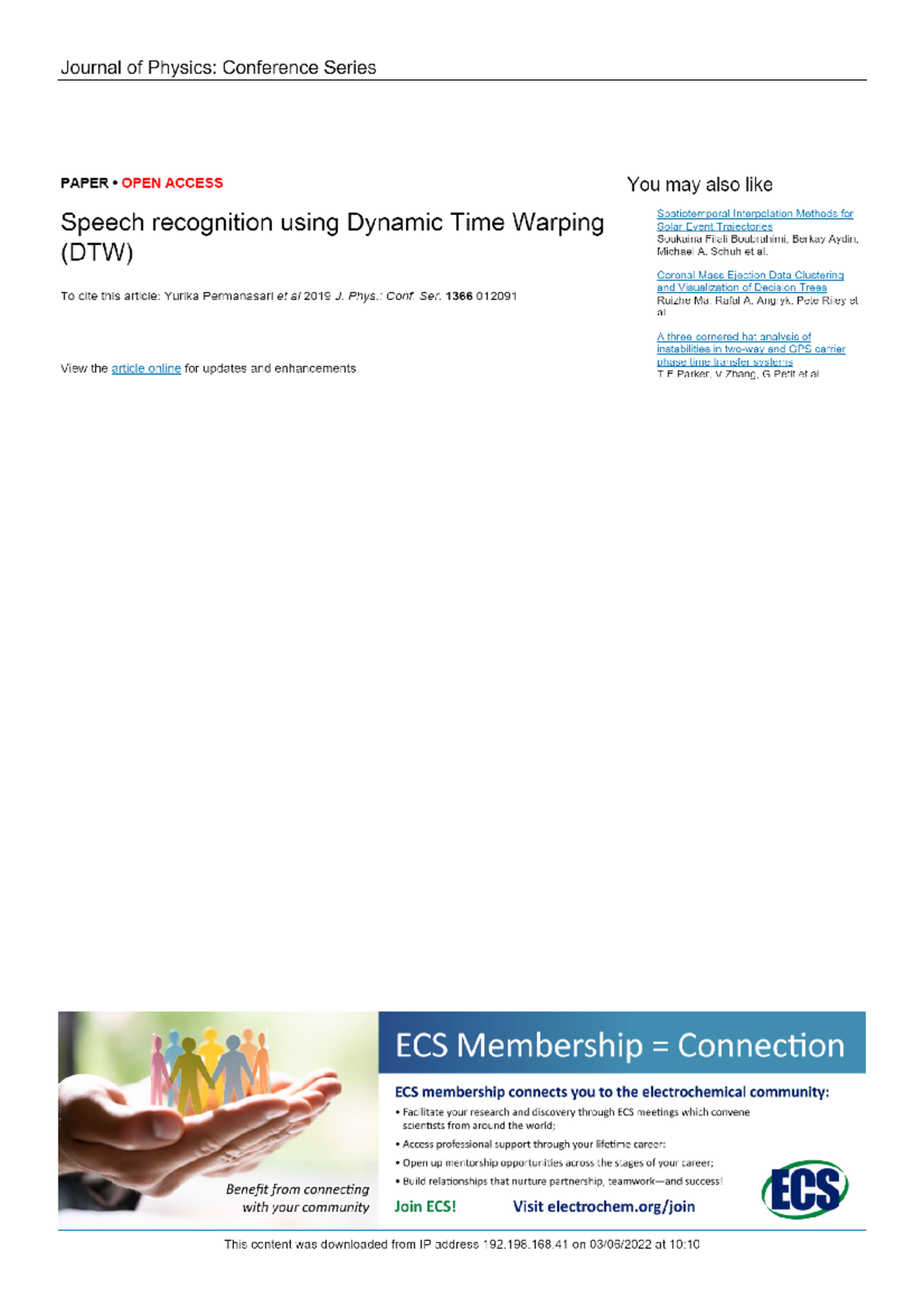 Speech recognition using Dynamic Time Warping(DTW) - Financial Accounting 2 - Studocu