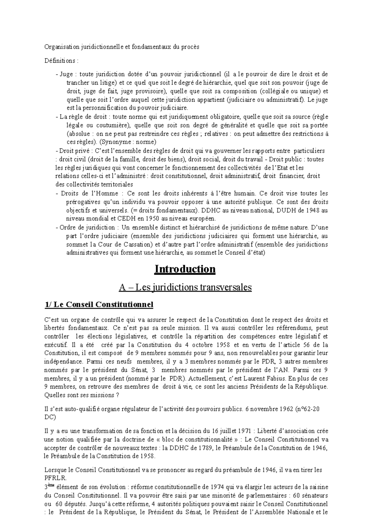 Cours Magistraux orga juridictionnelle - Organisation juridictionnelle et fondamentaux du procès ...