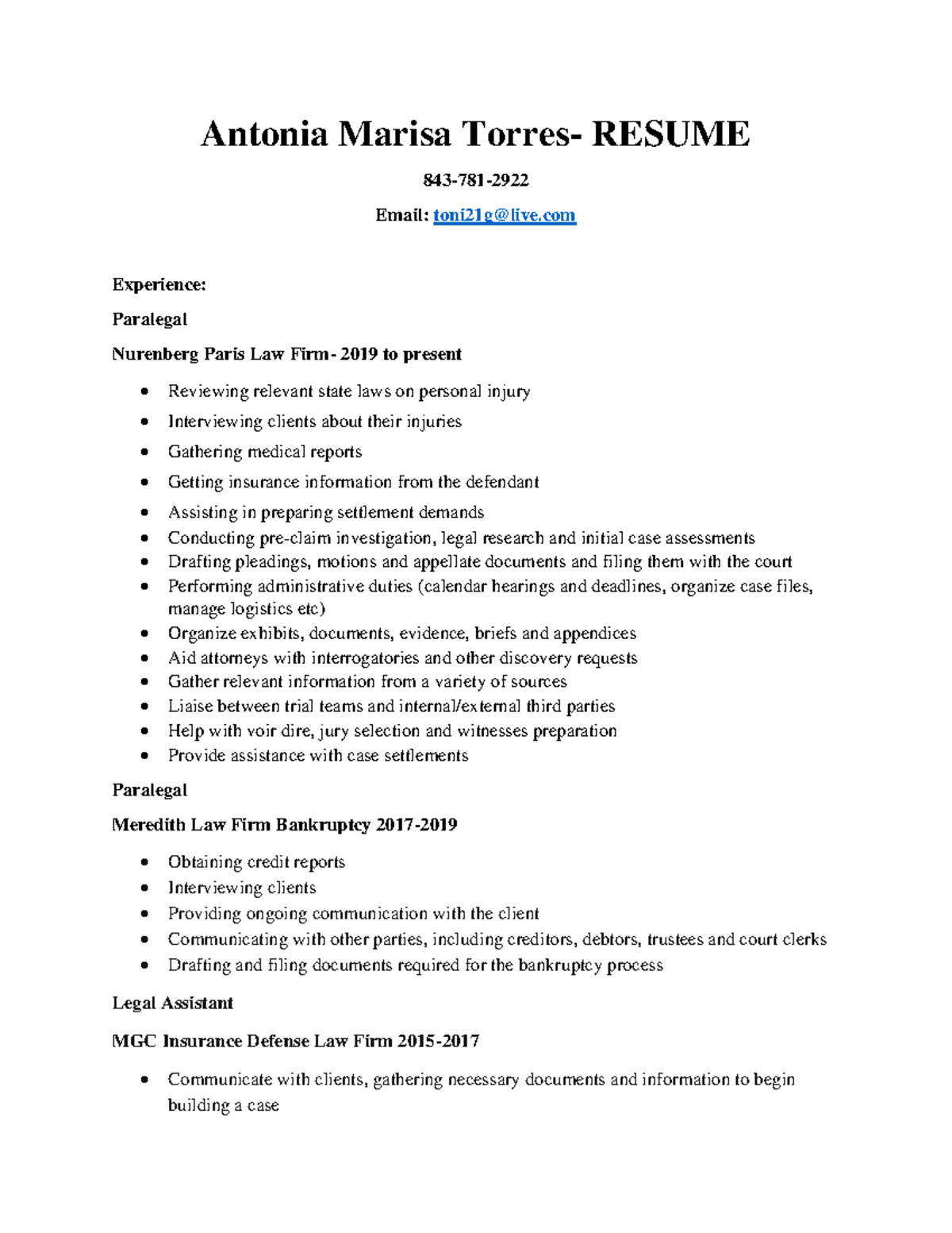 AT Resume 22 - na - Antonia Marisa Torres- RESUME 843 - 781 - 2922 ...