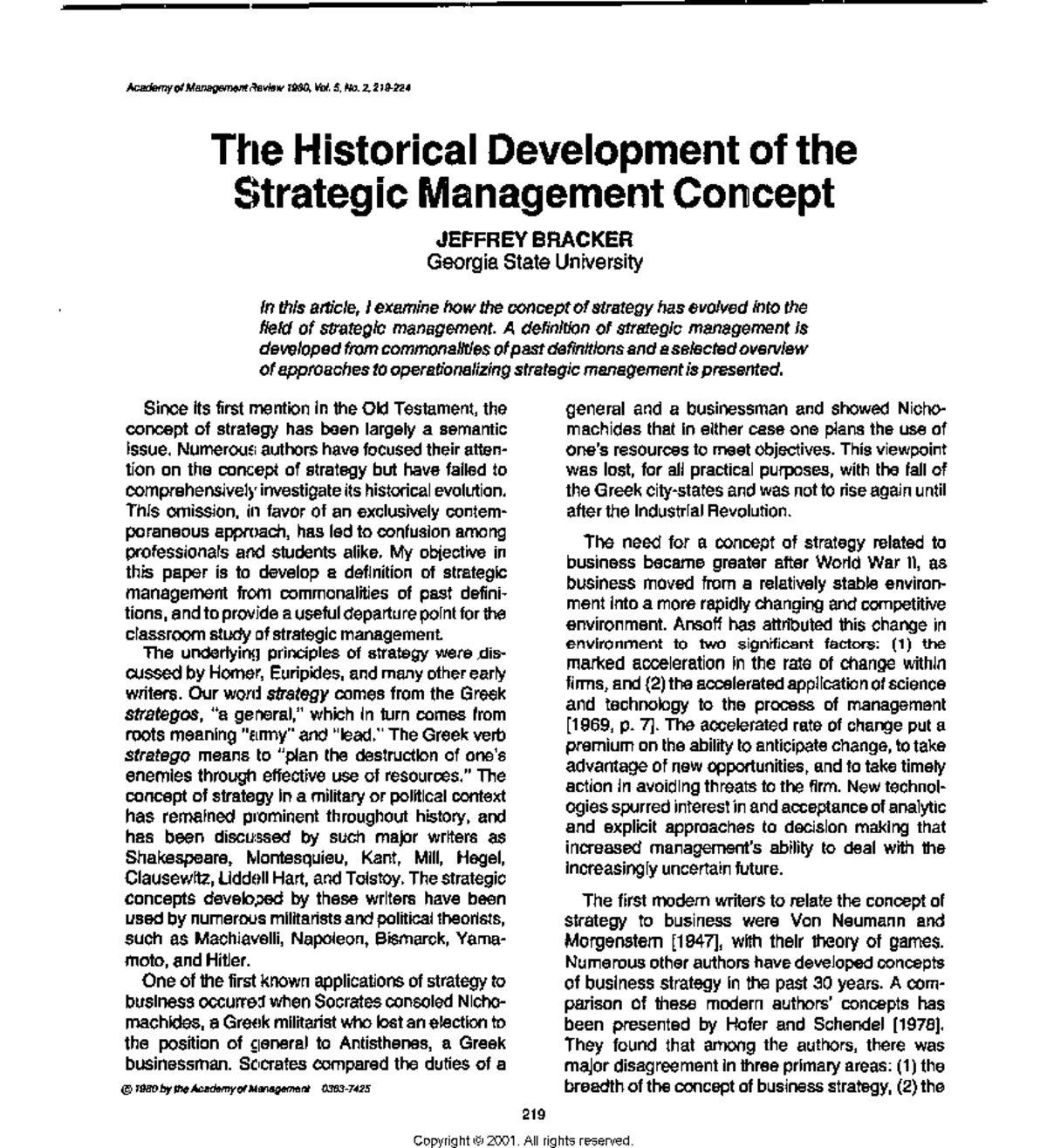 History of strategic management - Enterpreneurship principles - Studocu