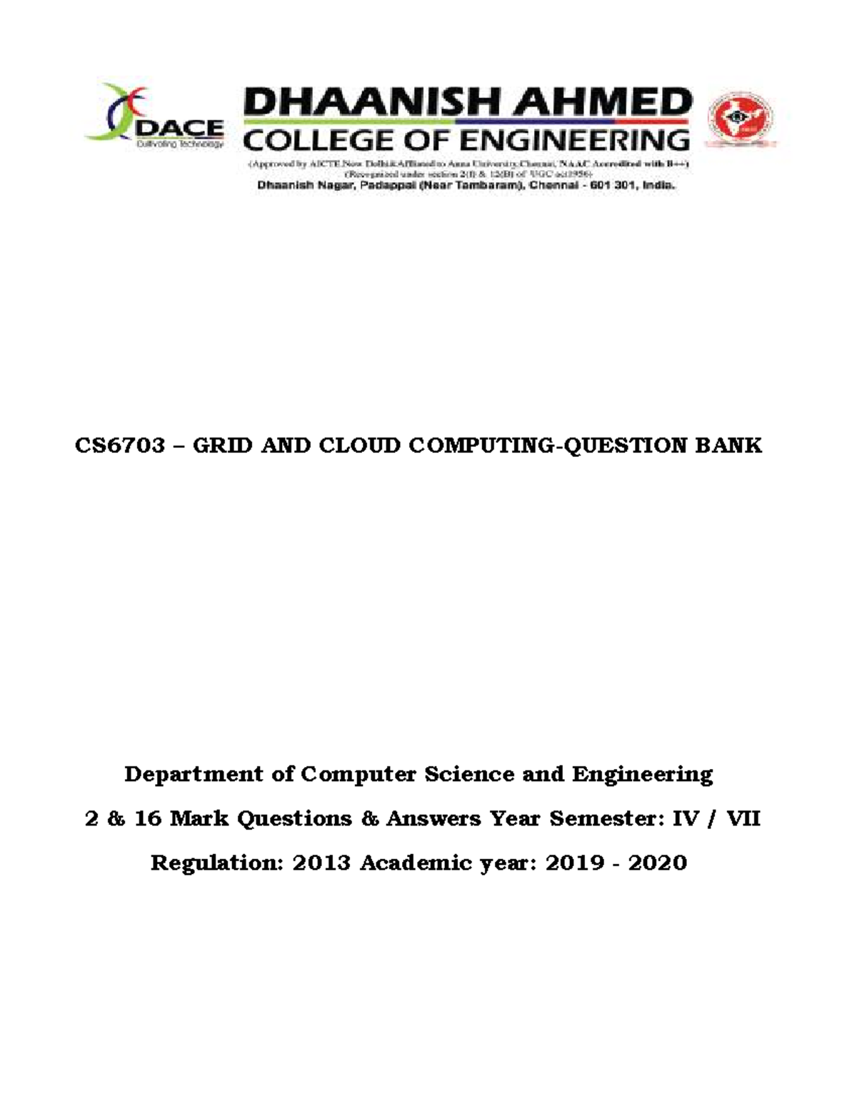 CS6703 GRID AND Cloud Computing - CS6703 – GRID AND CLOUD COMPUTING-QUESTION BANK Department of ...