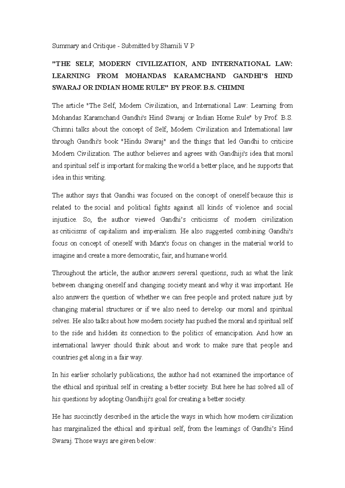 Summary and critique - notes - Summary and Critique - Submitted by ...