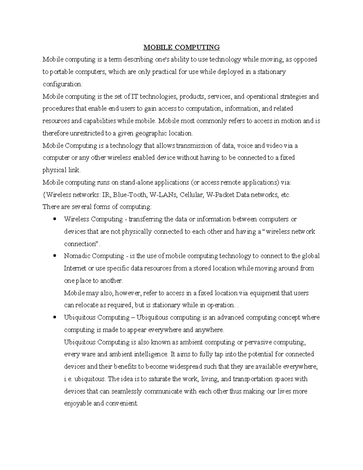 1 Mobile Computing Introduction Mobile Computing Mobile Computing Is A Term Describing Ones