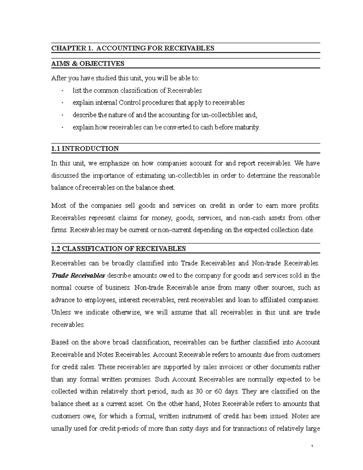 Accounting II Ch1 - CHAPTER 1. ACCOUNTING FOR RECEIVABLESCHAPTER 1 ...