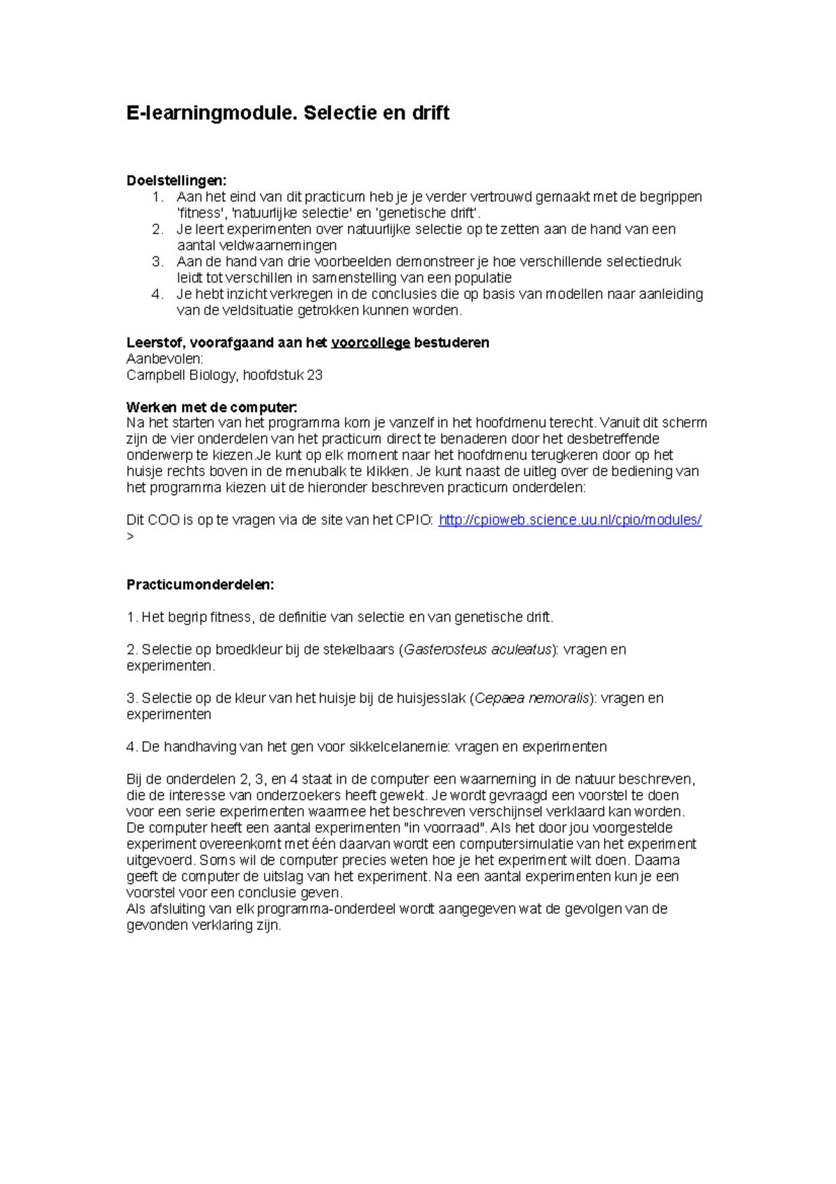 Antwoordmodel Selectie en Drift - E-learningmodule. Selectie en drift ...