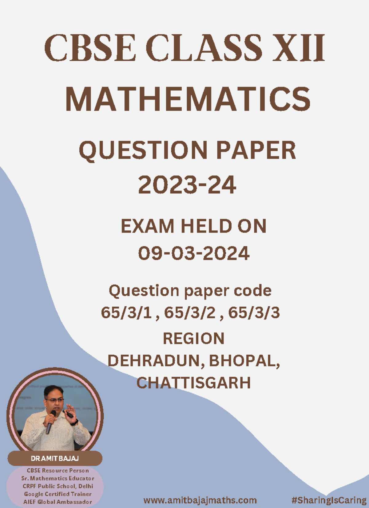 Class XII Maths QP SET 65-3-1, 65-3-2, 65-3-3 (2023-24) - Mathematics: Applications and - Studocu