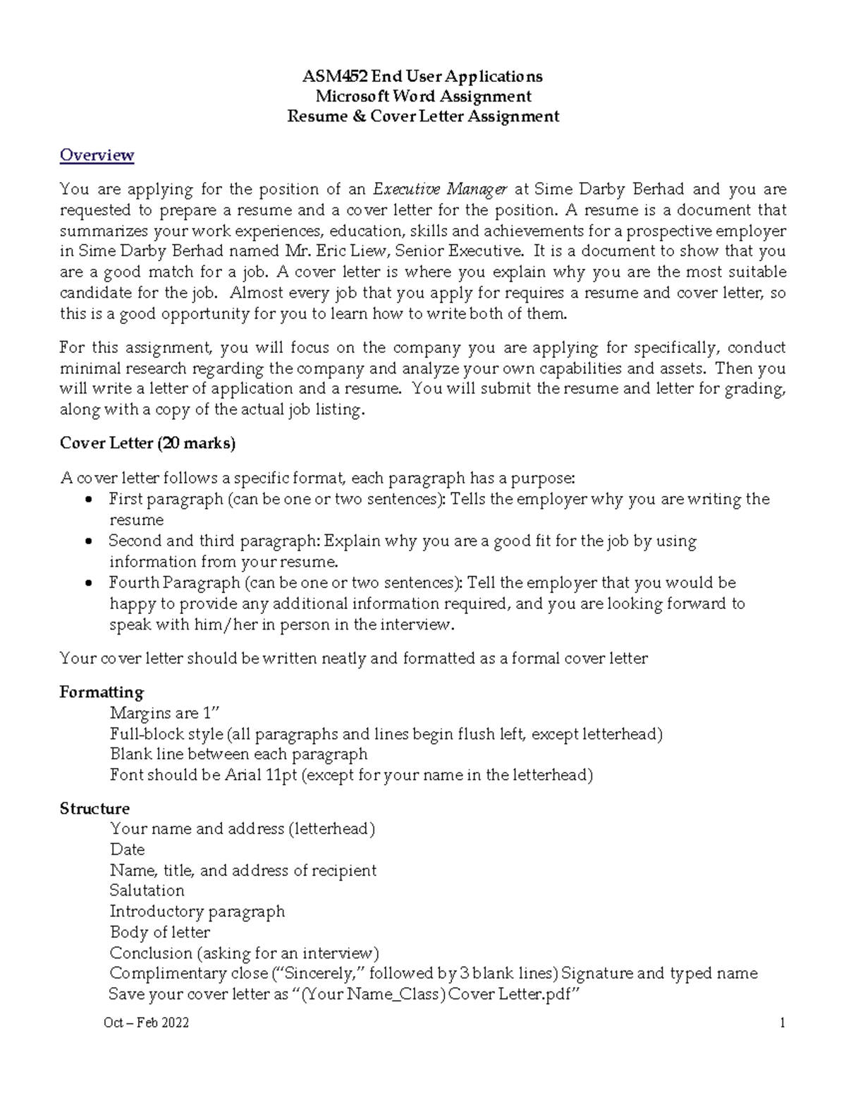 Individual Assignment Ms Word Oct Feb2022 Oct Feb 2022 1 Asm452 End User Applications 