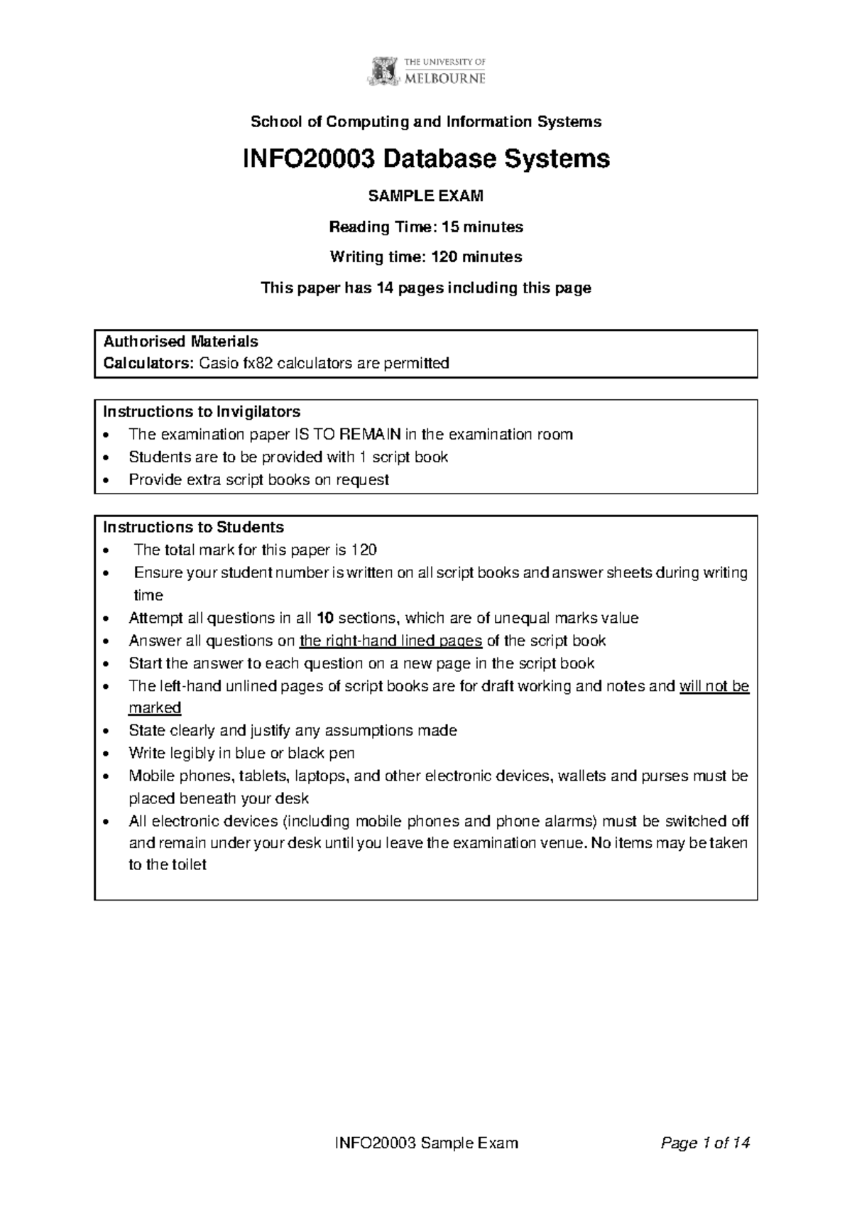 Exam 2018, questions - School of Computing and Information Systems ...
