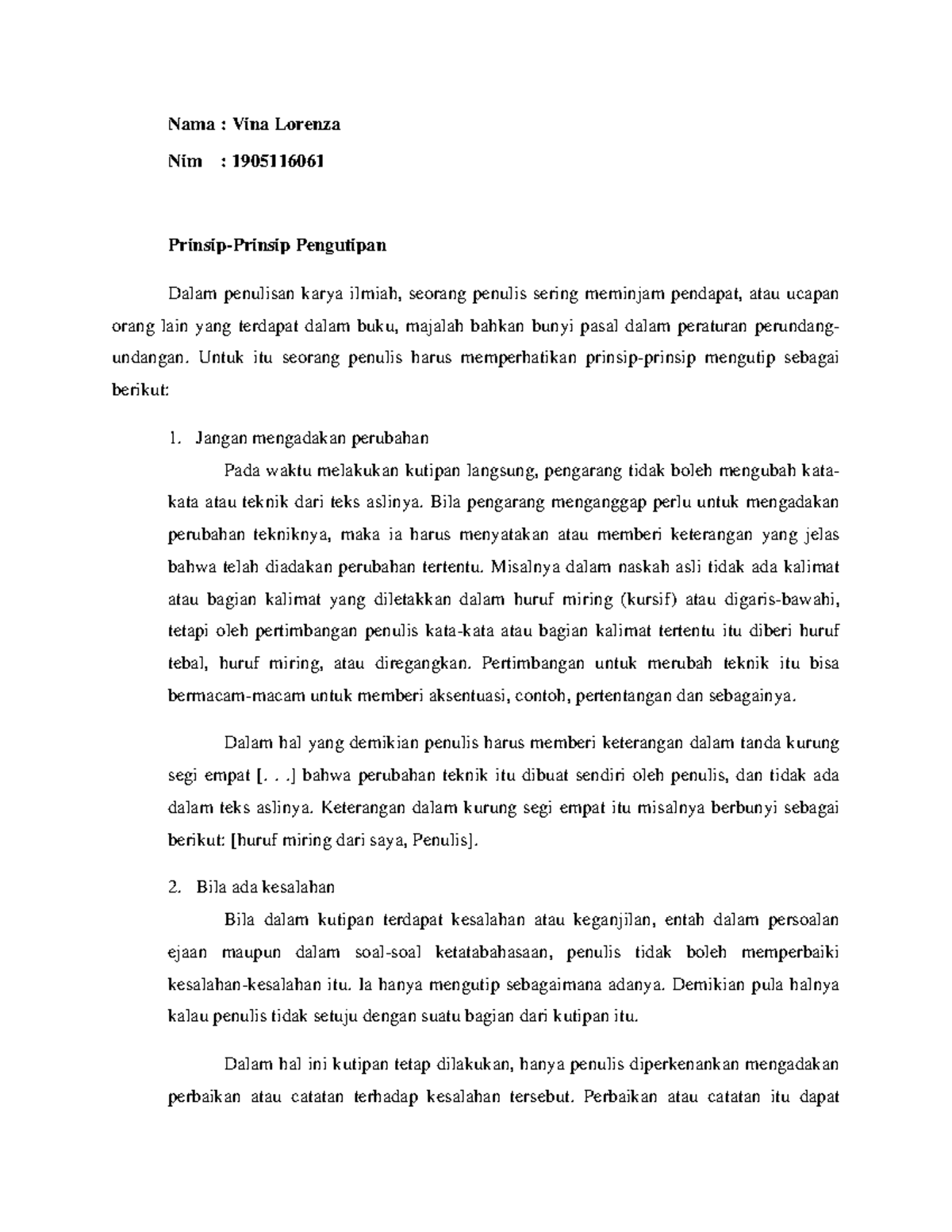 Catatan Materi tujuan kutipan - Nama : Vina Lorenza Nim : 1905116061 ...