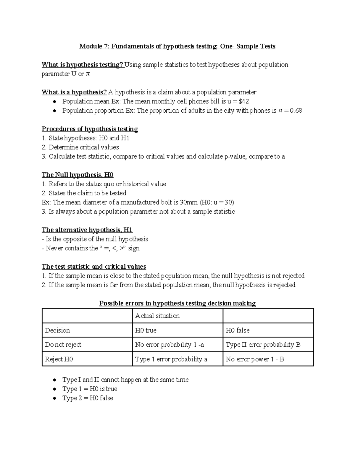 Module 7 Fundamentals Of Hypothesis Testing One Sample Tests