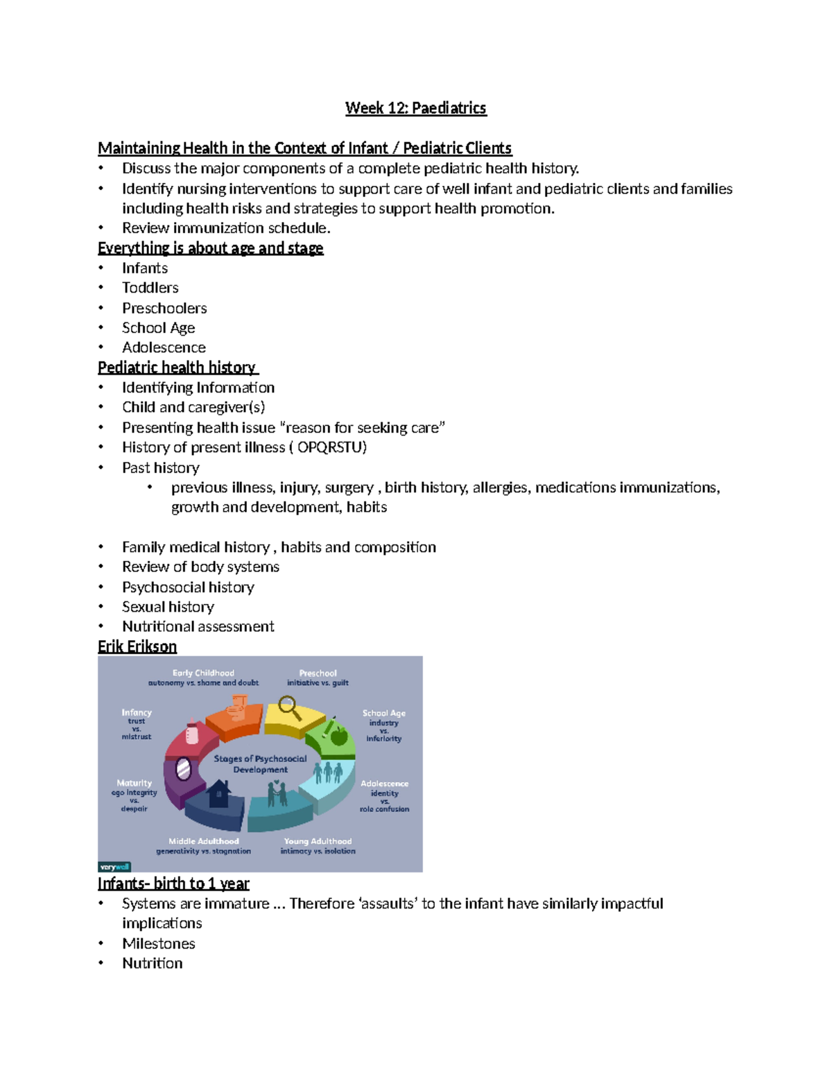 Week 12 - NURS 2543 - Week 12 Lecture - Week 12: Paediatrics Maintaining Health in the Context ...