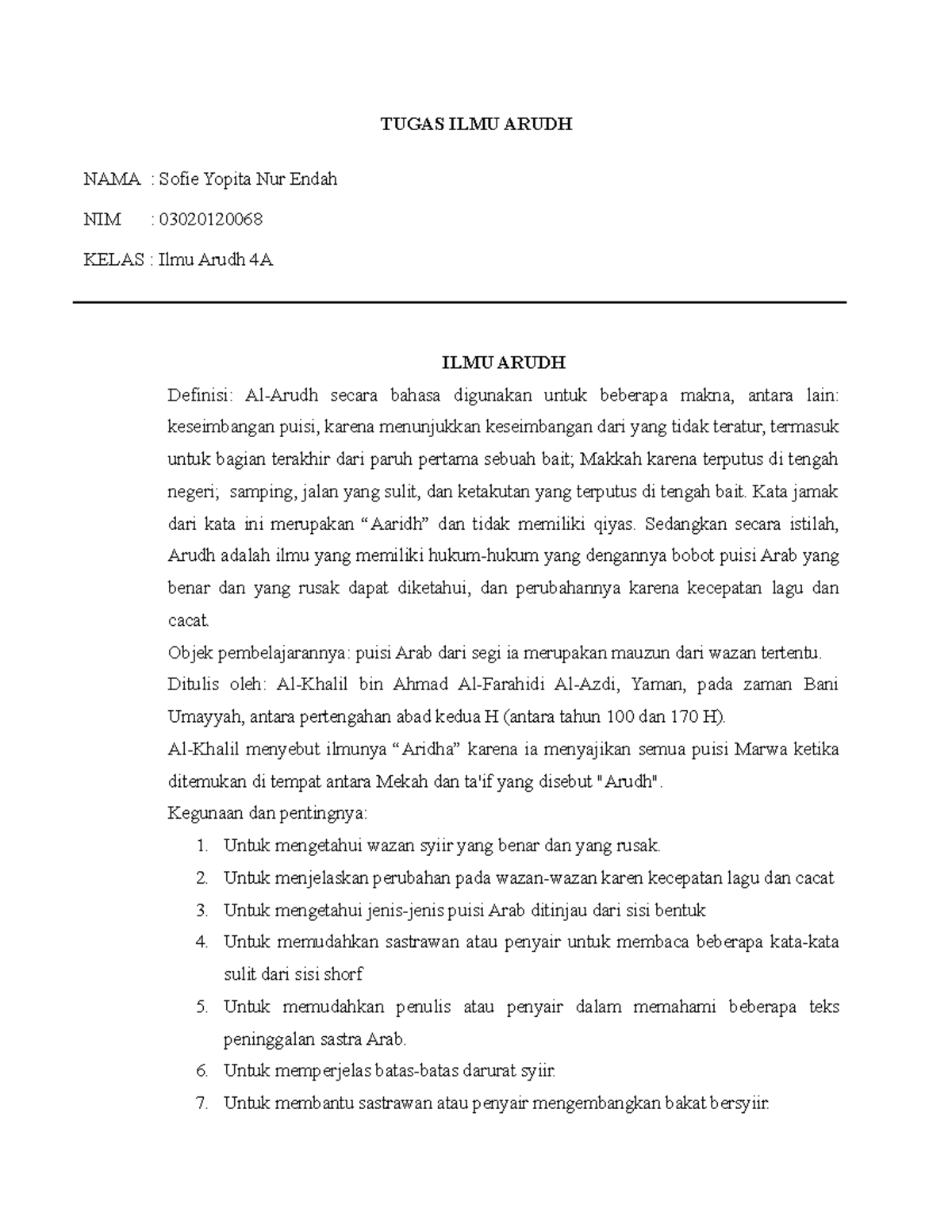 ILMU Arudh 1 - TUGAS ILMU ARUDH ILMU ARUDH Definisi: Al-Arudh secara ...