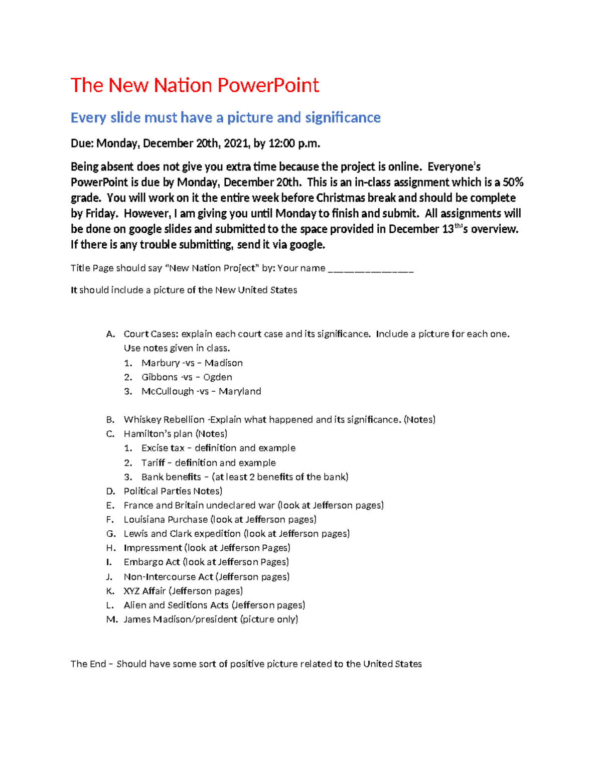 Washington power point - The New Nation PowerPoint Every slide must ...