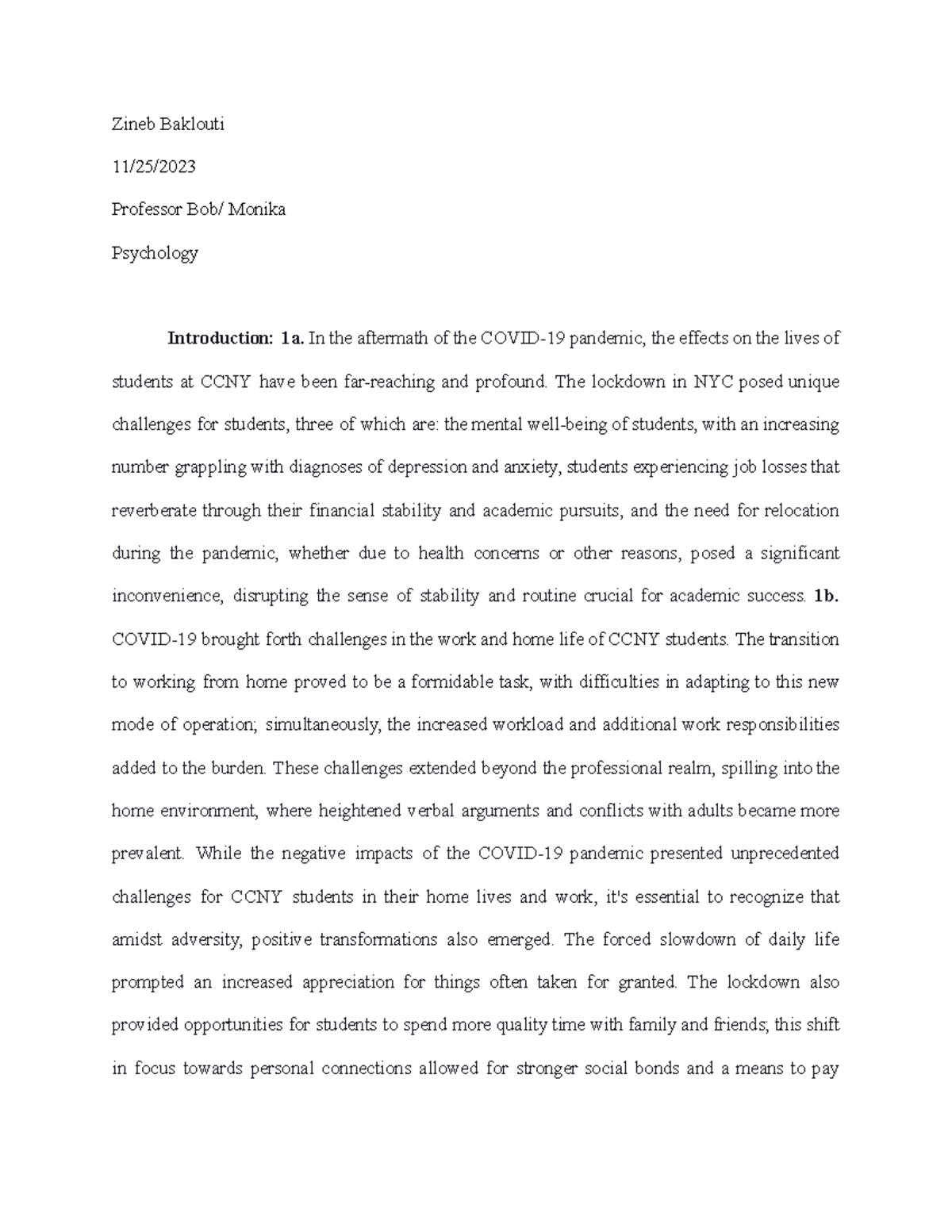 FUN Paper #3-3 - Zineb Baklouti 11/25/ Professor Bob/ Monika Psychology ...