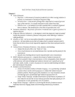 Test 1 Study Guide Ch 1- 4 RAD223 - Study Guide Test 1 The test is 50 ...