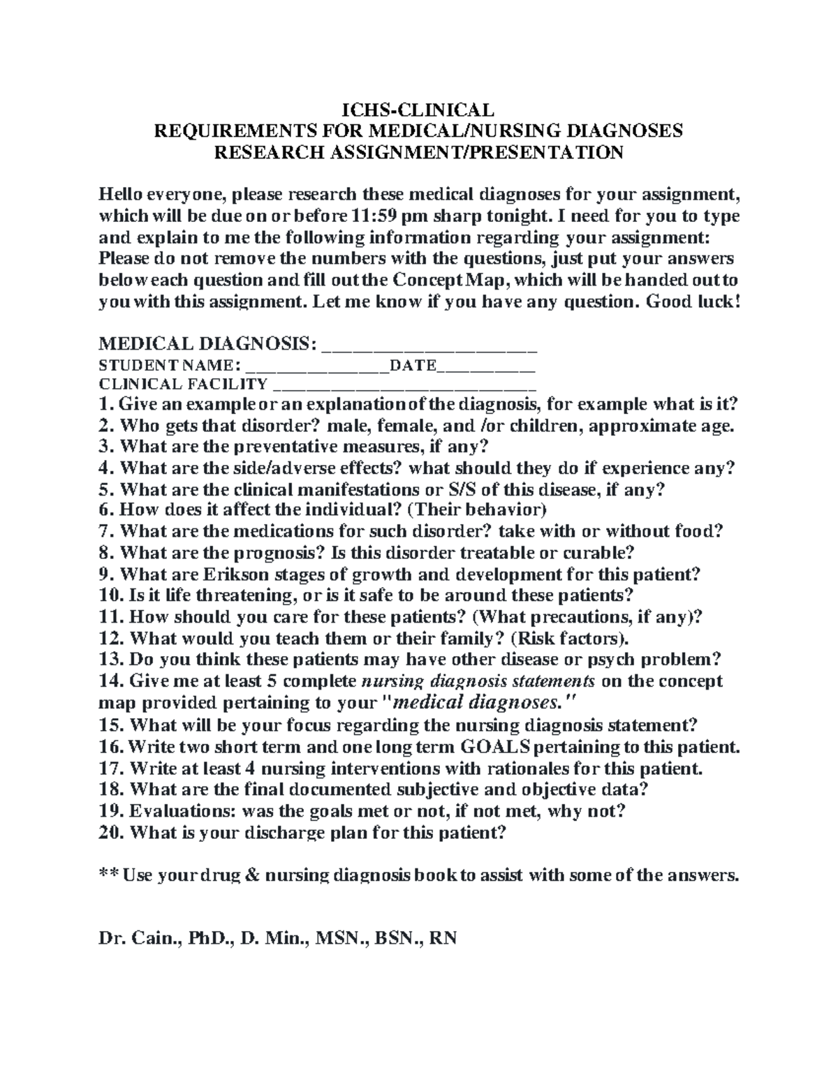 Pain assessment - ICHS-CLINICAL REQUIREMENTS FOR MEDICAL/NURSING ...