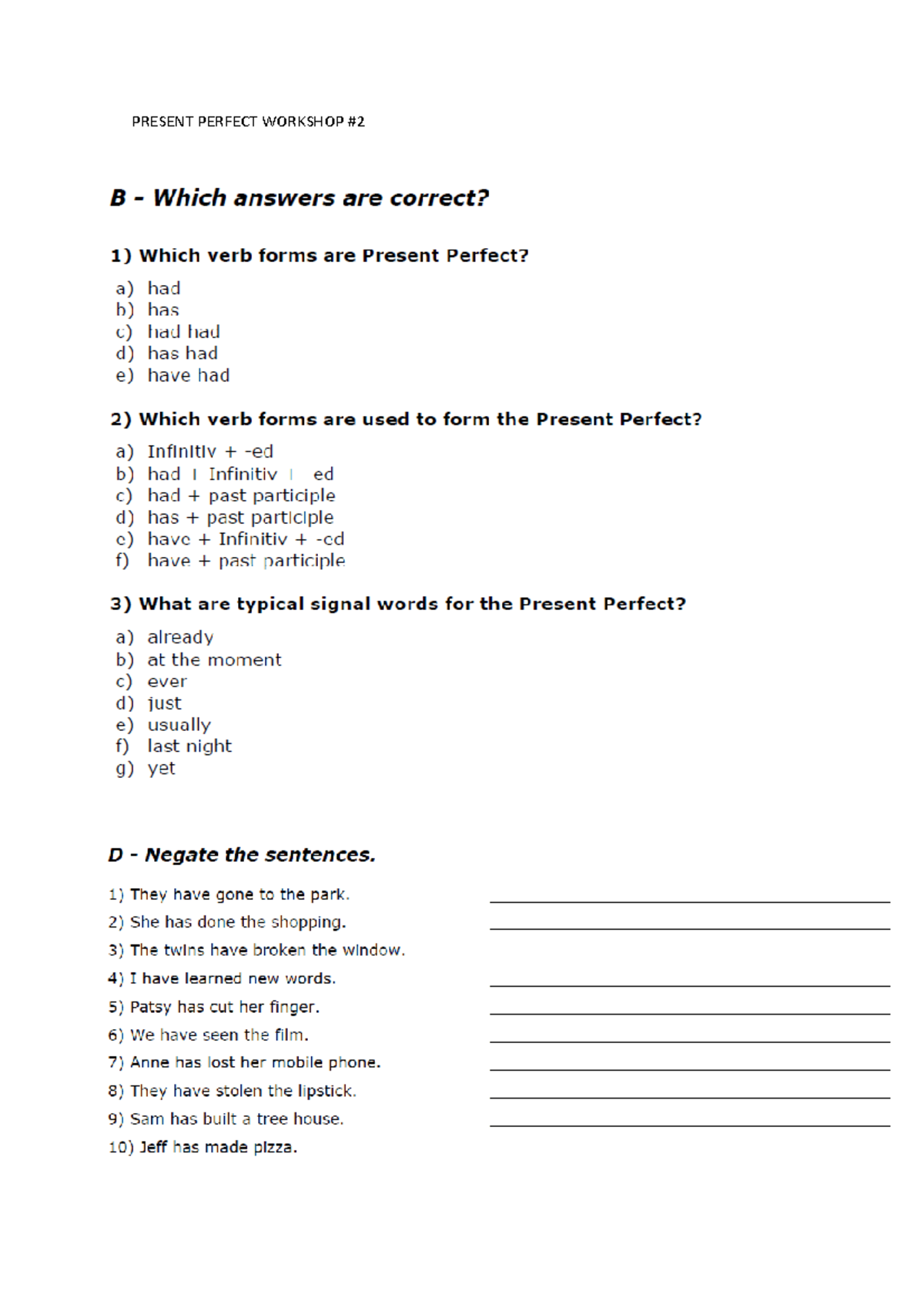 14215 Present Perfect Workshop 2 - lawlio - PRESENT PERFECT WORKSHOP ...