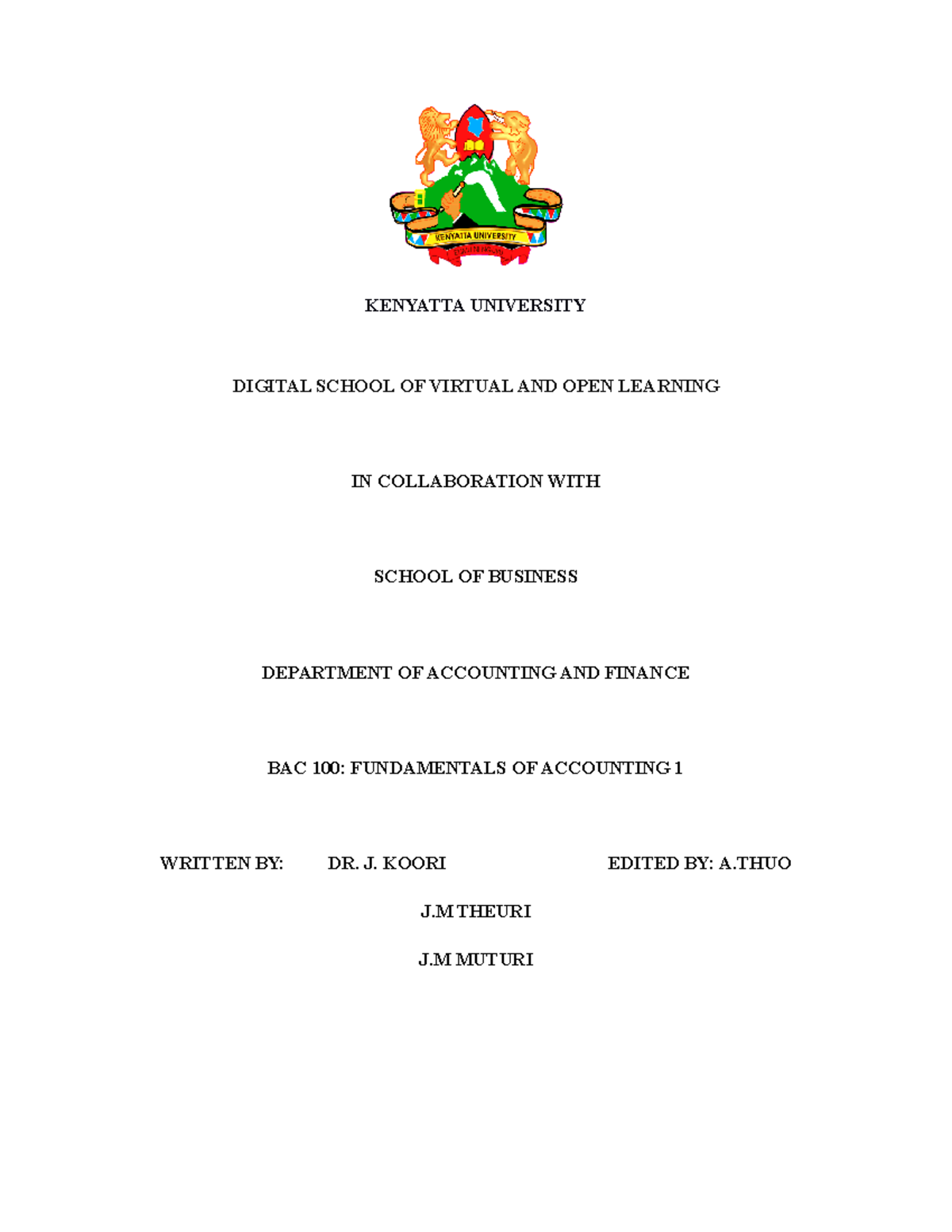 BAC 100 Original Module - KENYATTA UNIVERSITY DIGITAL SCHOOL OF VIRTUAL AND OPEN LEARNING IN ...