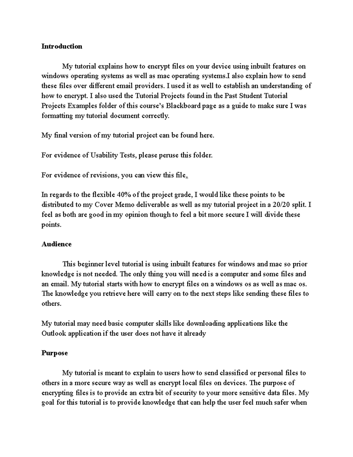 Cover Memo for Tutorial Project - Introduction My tutorial explains how to encrypt files on your ...