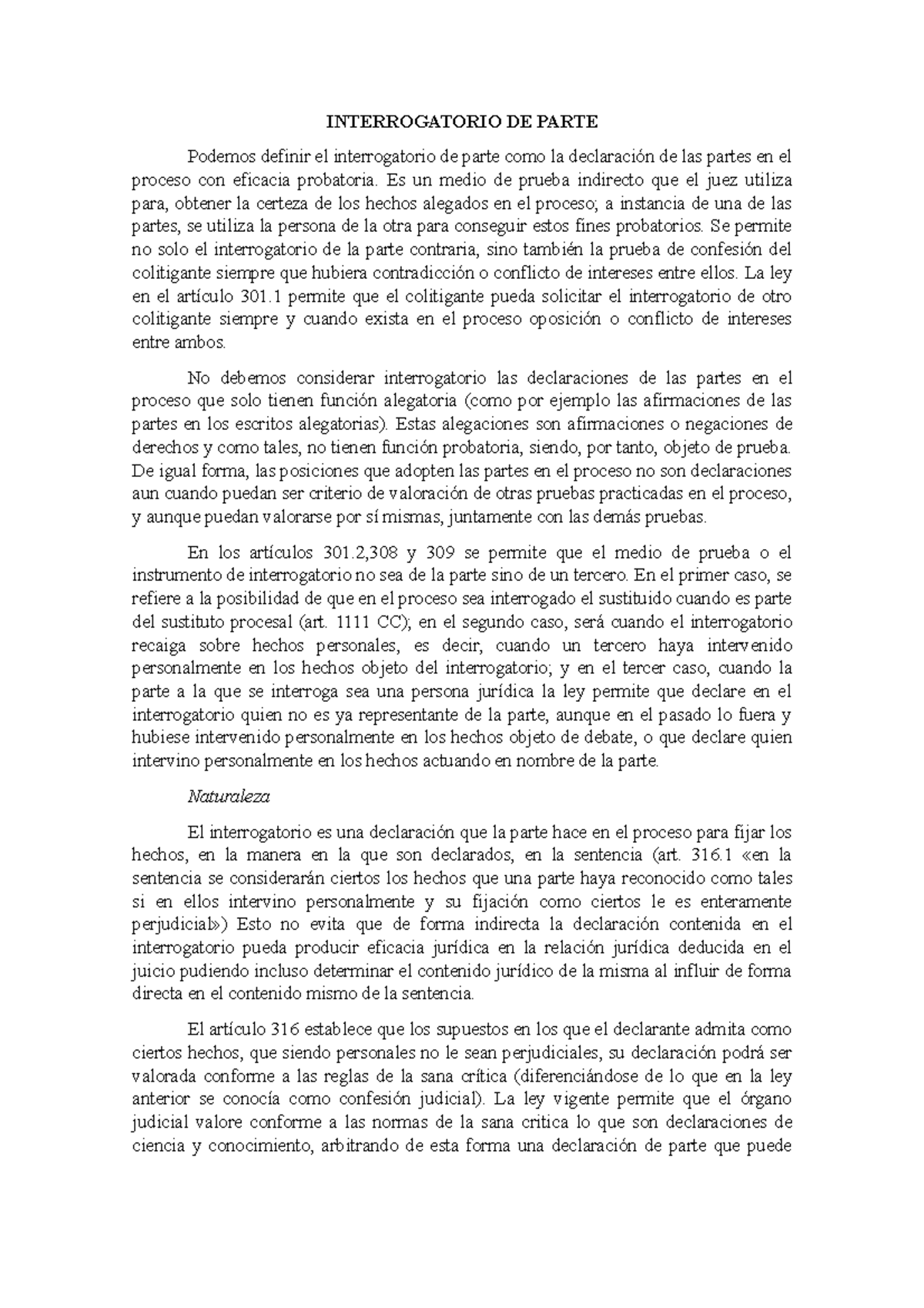 Interrogatorio DE Parte - INTERROGATORIO DE PARTE Podemos definir el ...