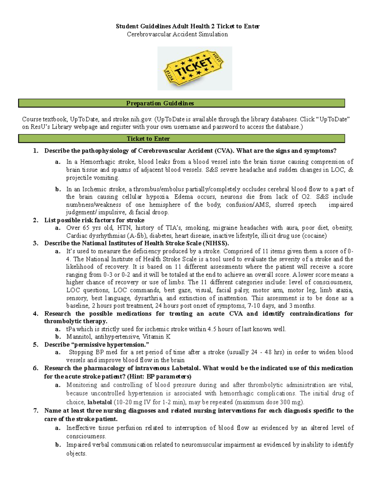 Ticket entry for clinical for adult health - Student Guidelines Adult ...