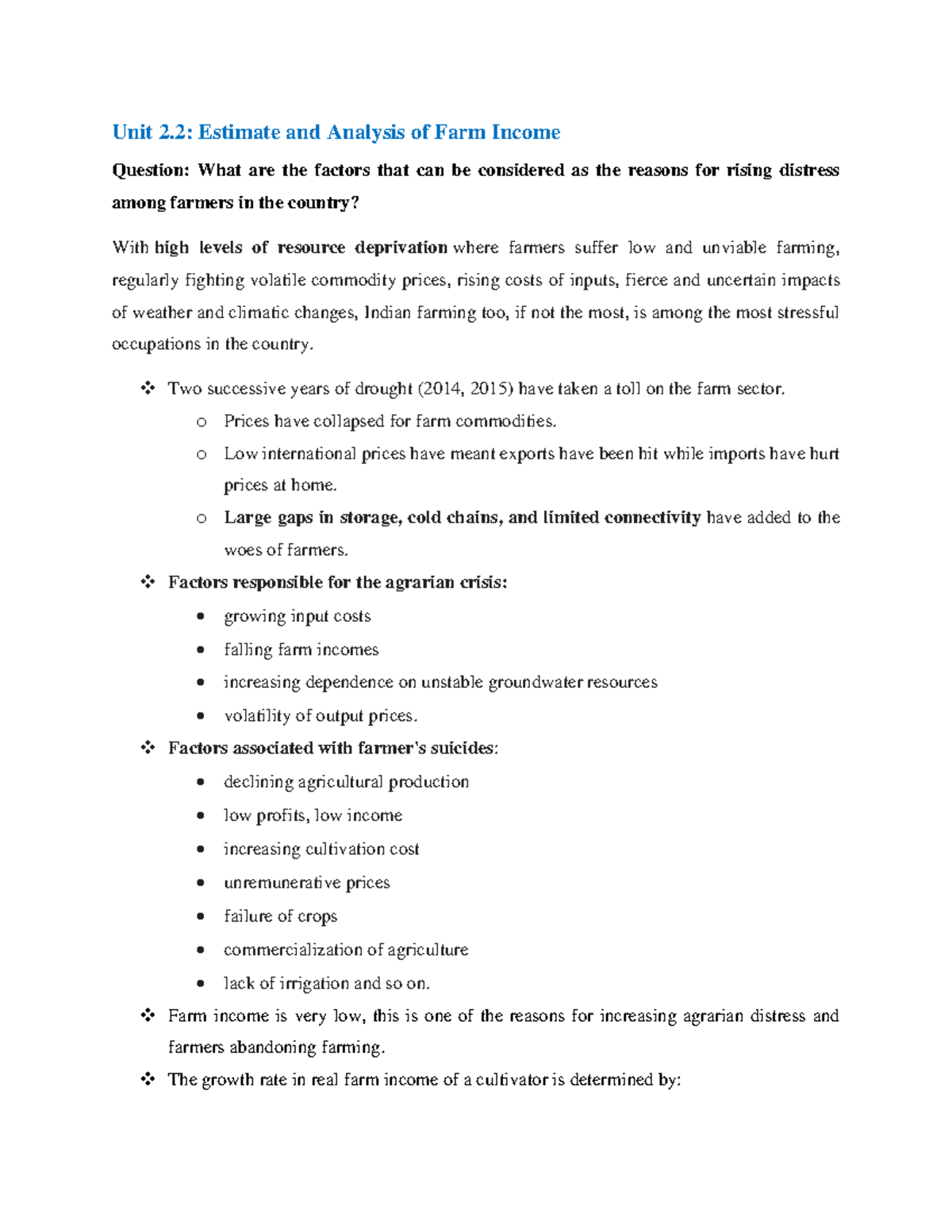 SAQ5 - Summary Indian economy 2 - Unit 2: Estimate and Analysis of Farm ...