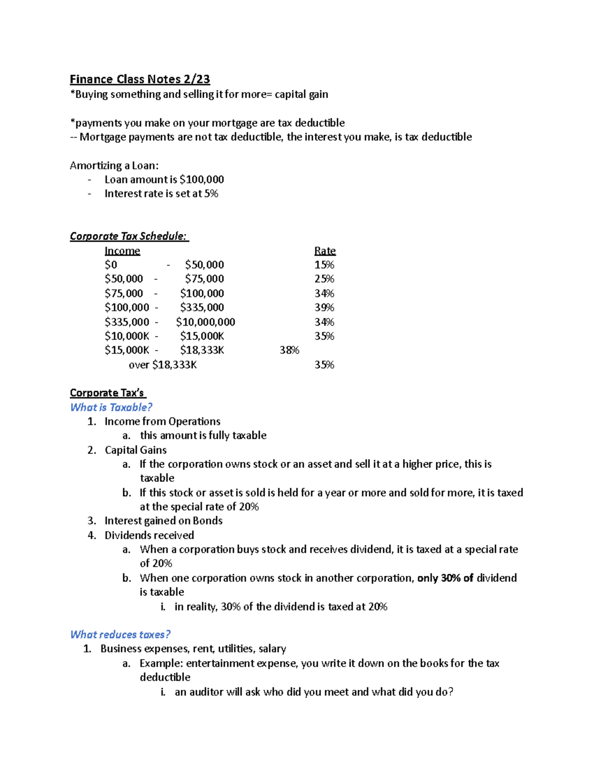 Corporate Tax Notes - Finance Class Notes 2/ *Buying something and ...