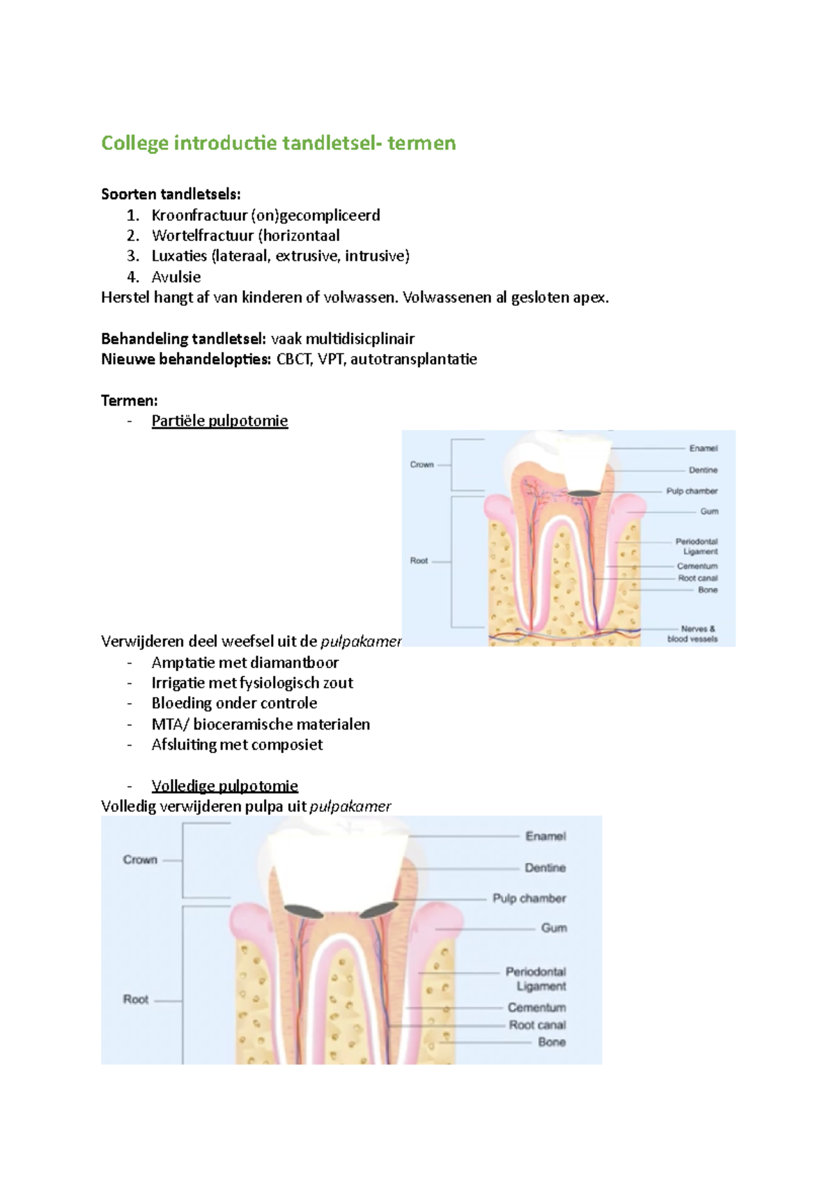 College introductie tandletsel - Kroonfractuur (on)gecompliceerd 2 ...