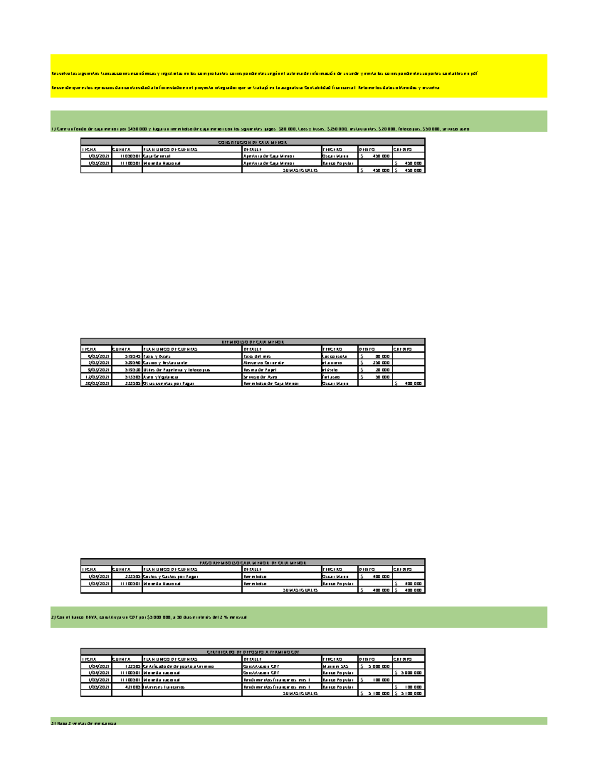 Actividad 2 Transacciones contables 1 - FECHA CUENTA PLAN UNICO DE ...