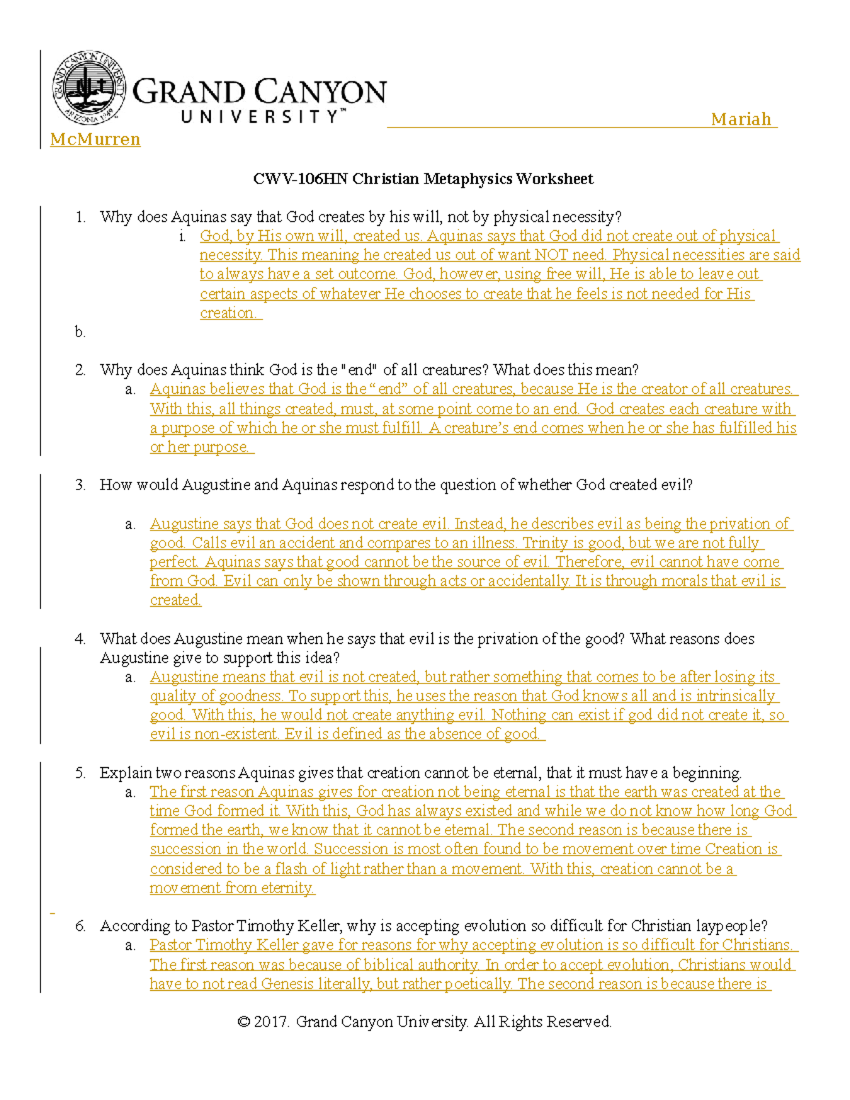 CWV 106HN RS T2Christian Metaphysics Worksheet - Mariah McMurren CWV ...