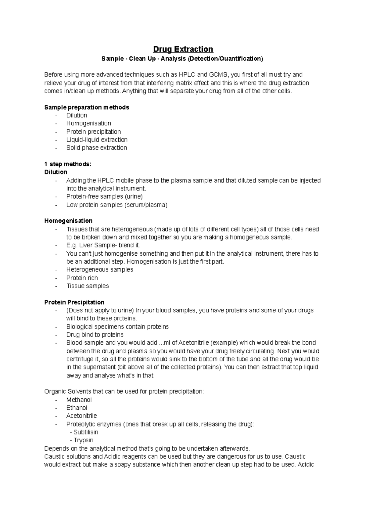 Drug Extraction Sample - Clean Up - Analysis (Detection/Quantification ...