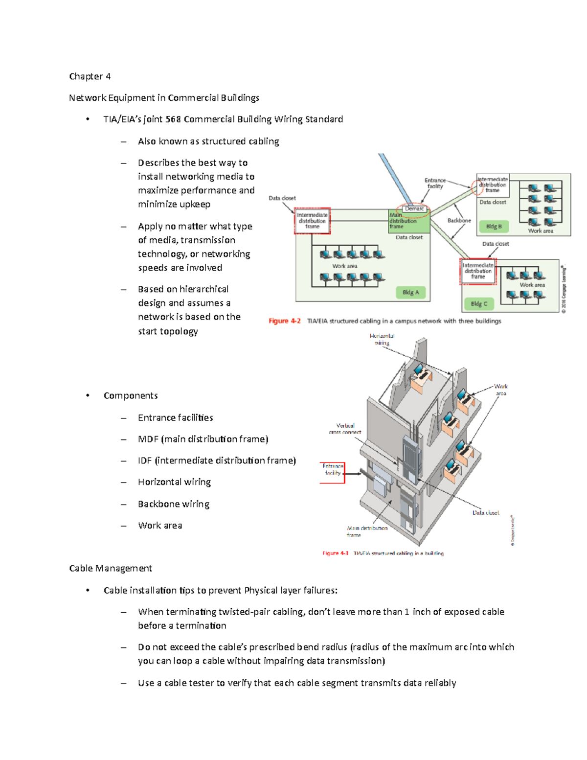 CST 2307 Chapter 4 - Chapter 4 Network Equipment in Commercial Buildings TIA/EIA’s joint 568 ...