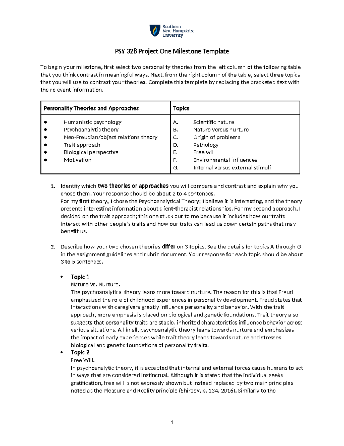 PSY 328 Project 1 Milestone - PSY 328 Project One Milestone Template To ...