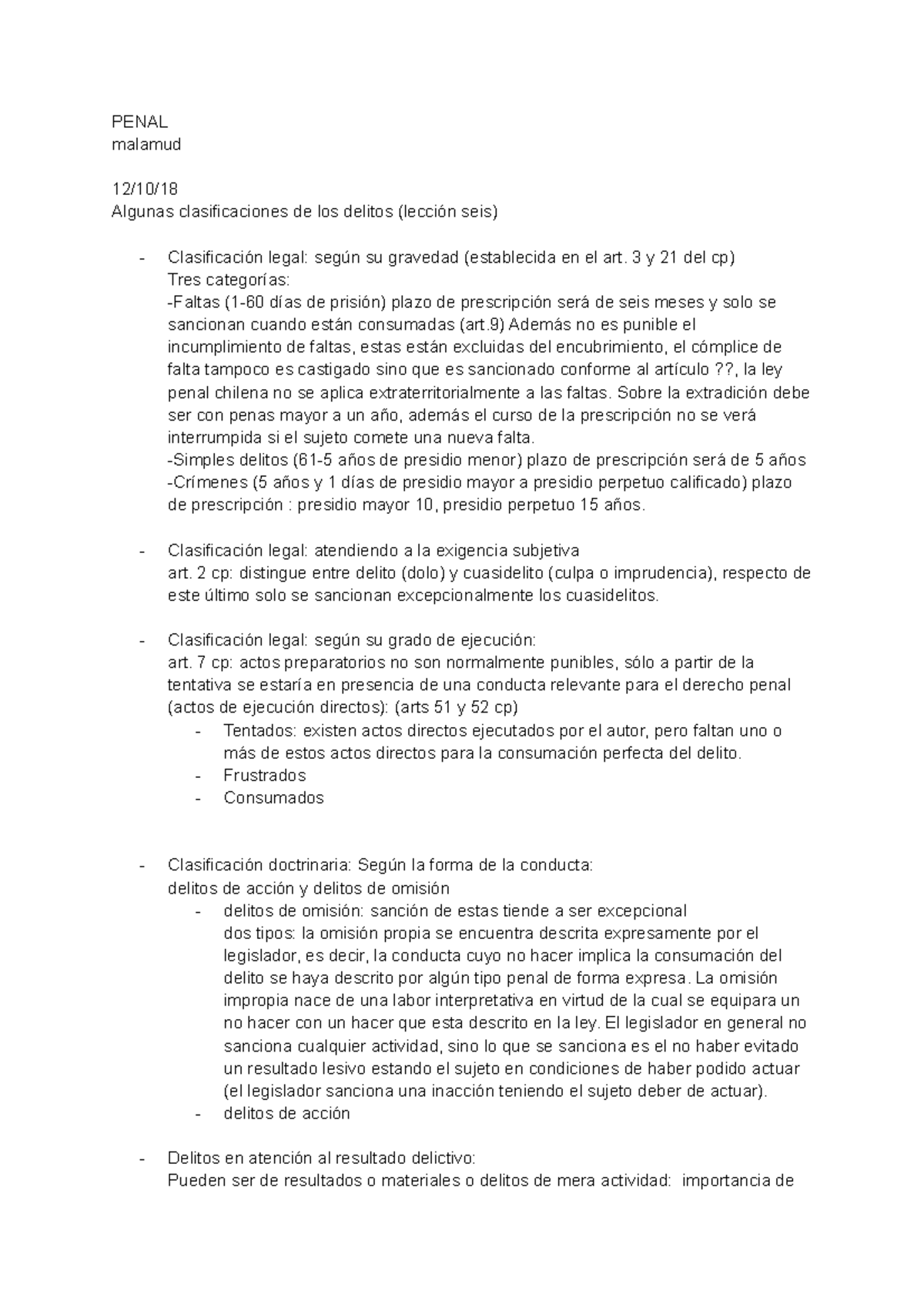 Penal - Profesor Samuel Malamud - PENAL malamud 12/10/18 Algunas ...