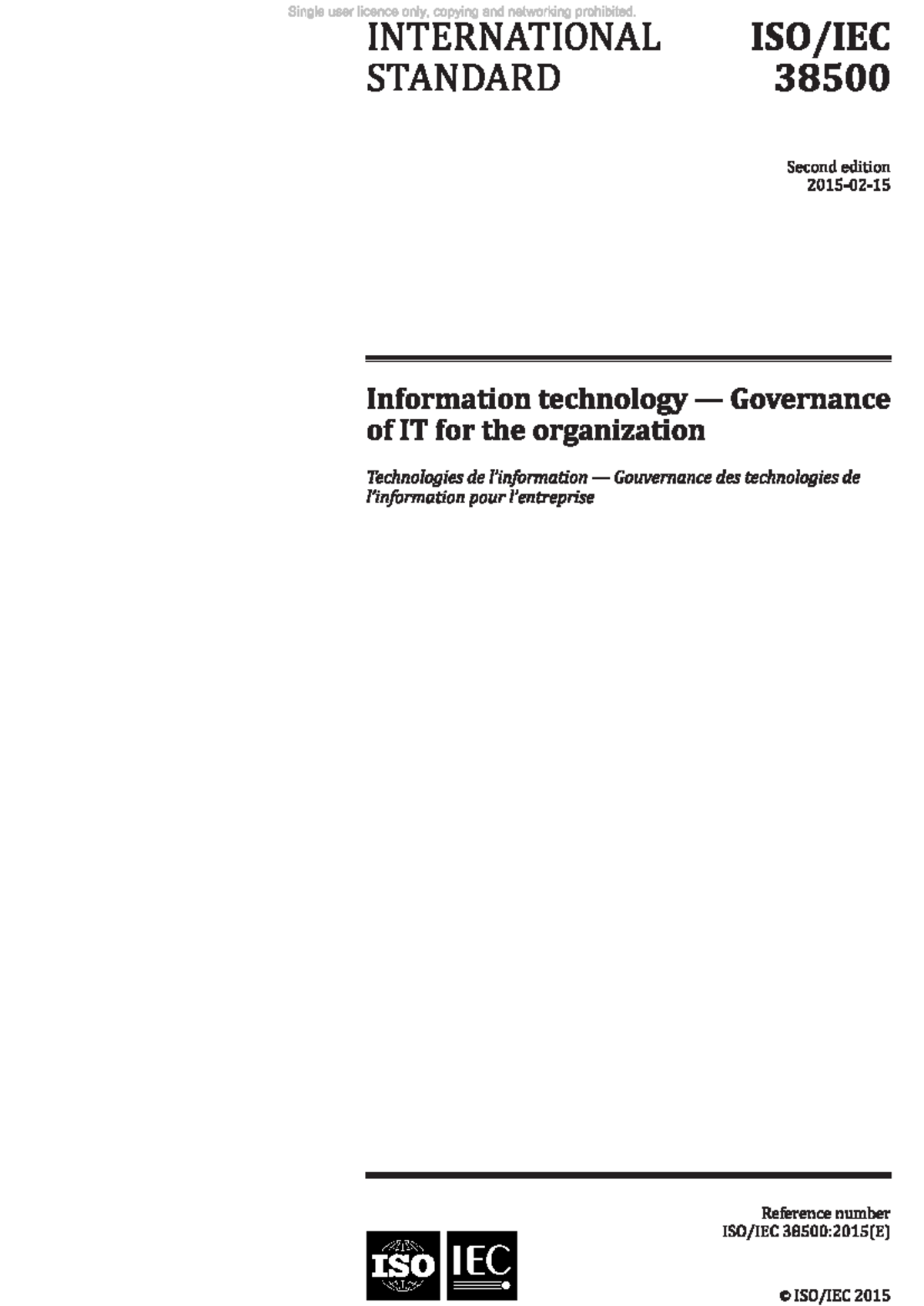 ISO 38500 Information technology - Governance of IT for the ...