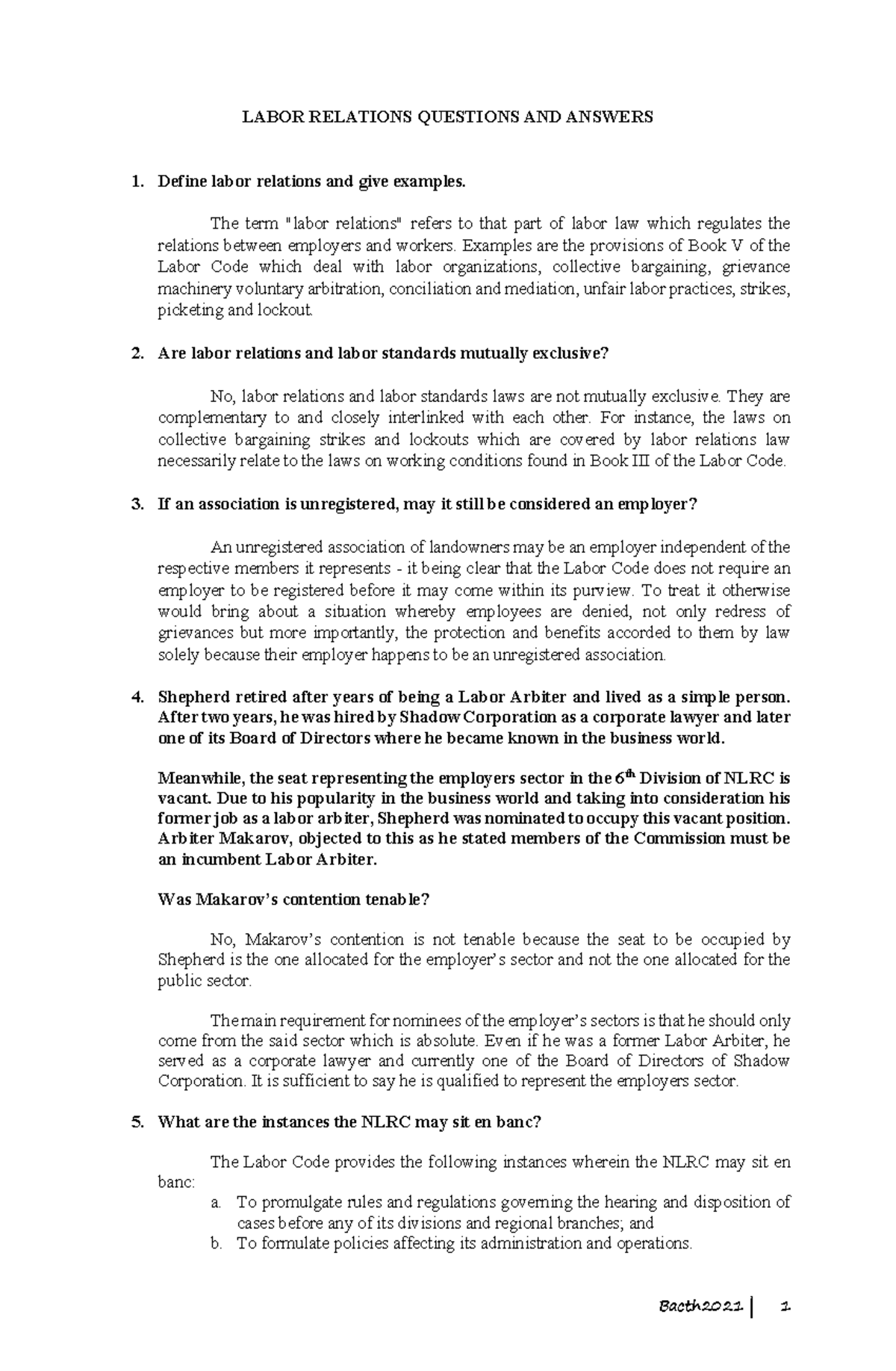 Labor Relations Questions and Answers - LABOR RELATIONS QUESTIONS AND ...