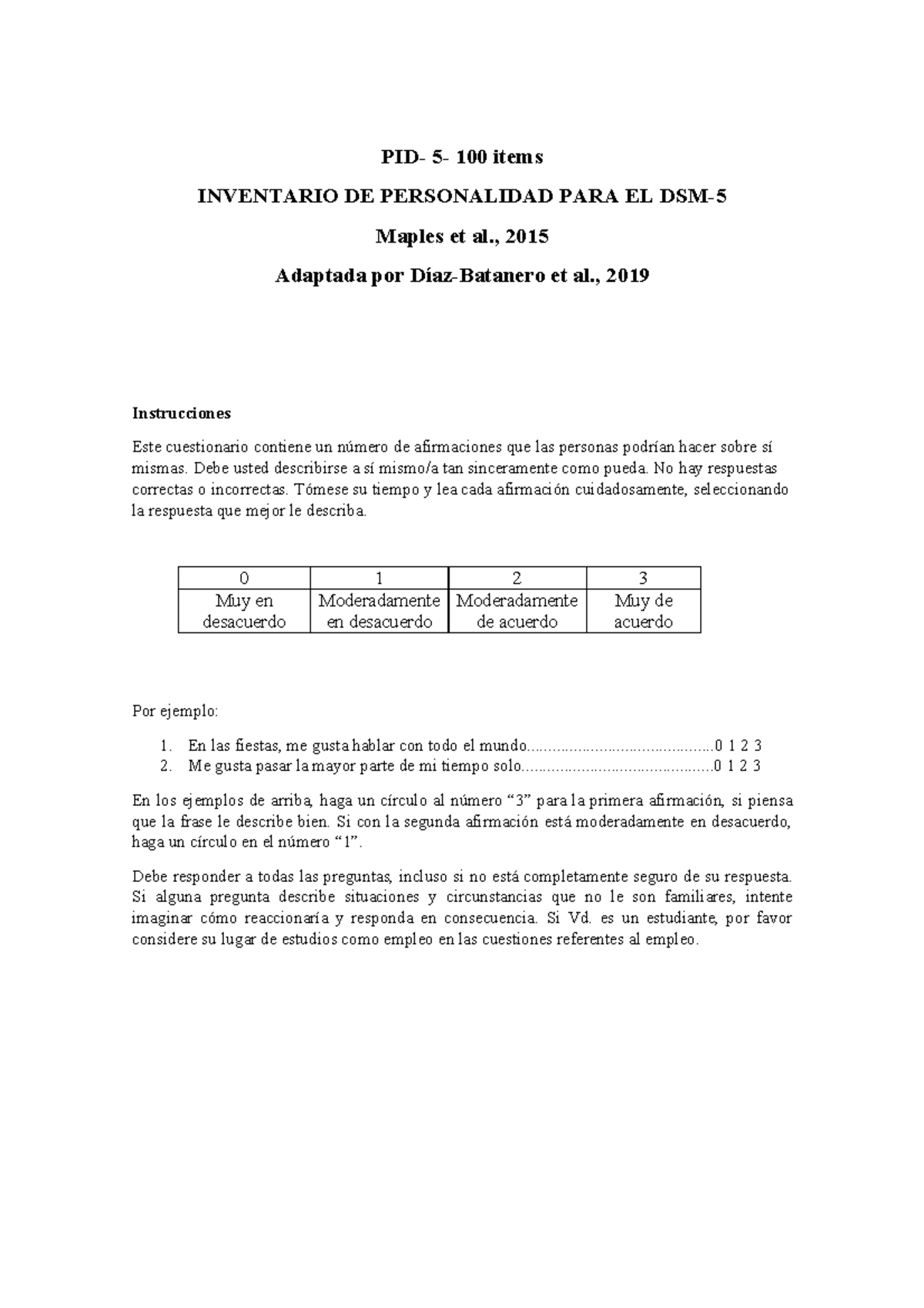 PID-5 100 Items - Banco de preguntas del PID-5 - PID- 5 - 100 items ...