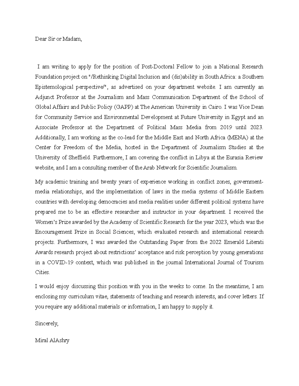 Cover - kljkj - Dear Sir or Madam, I am writing to apply for the ...