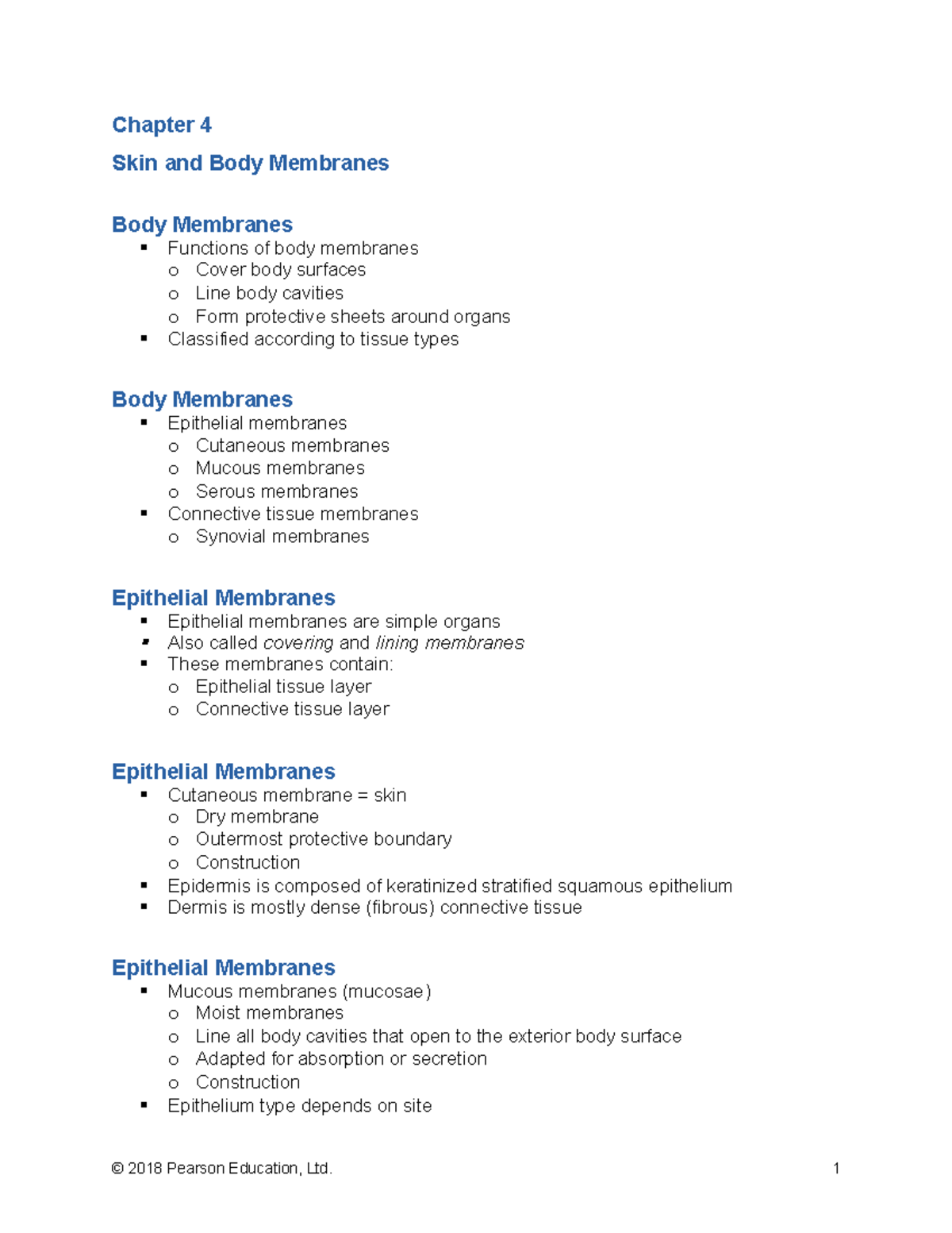 Ch 04 tissues tissues - Chapter 4 Skin and Body Membranes Body ...