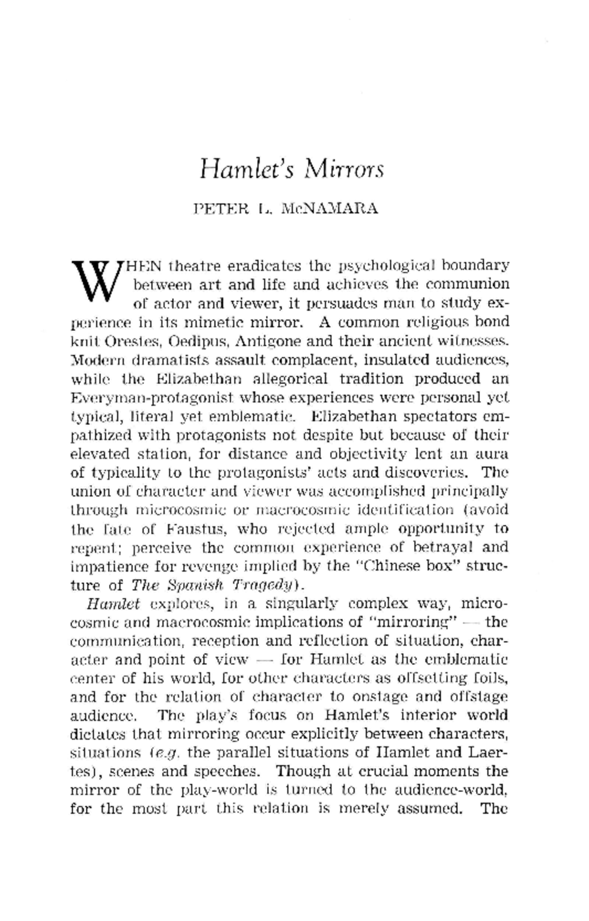 Hamlet mirrors - Hamlet's Mirrors PETER L. McNAMARA W HEN theatre ...