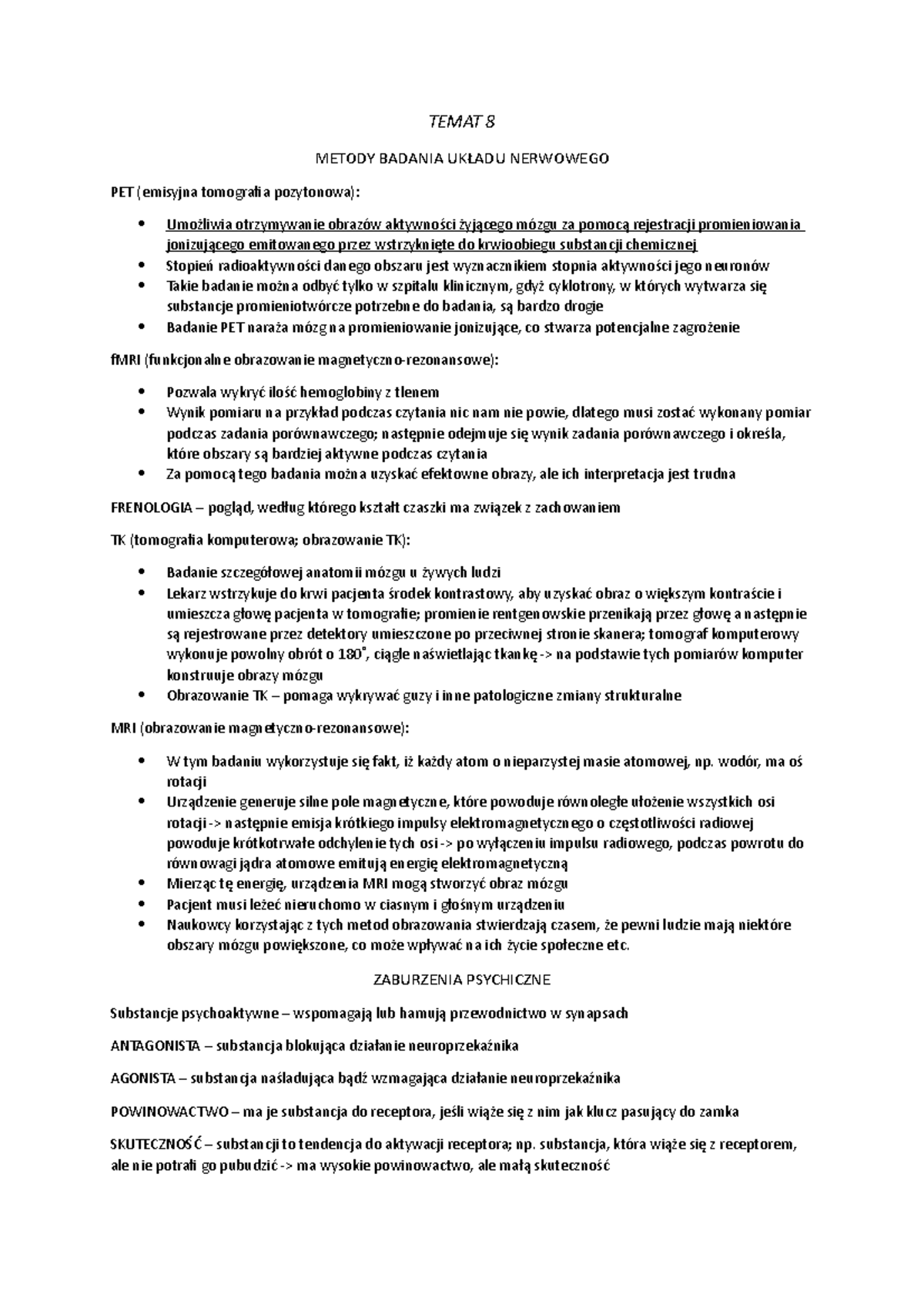 Temat 8 ćwiczenia iologiczne podstawy zachowania - TEMAT 8 METODY BADANIA UKŁADU NERWOWEGO PET ...