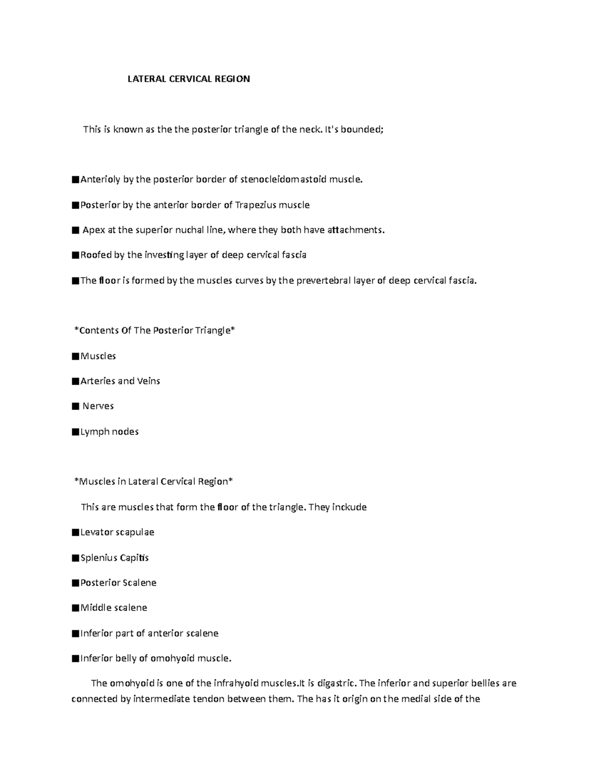 Lateral Cervical Region(Posterior Triangle of the neck) - LATERAL ...