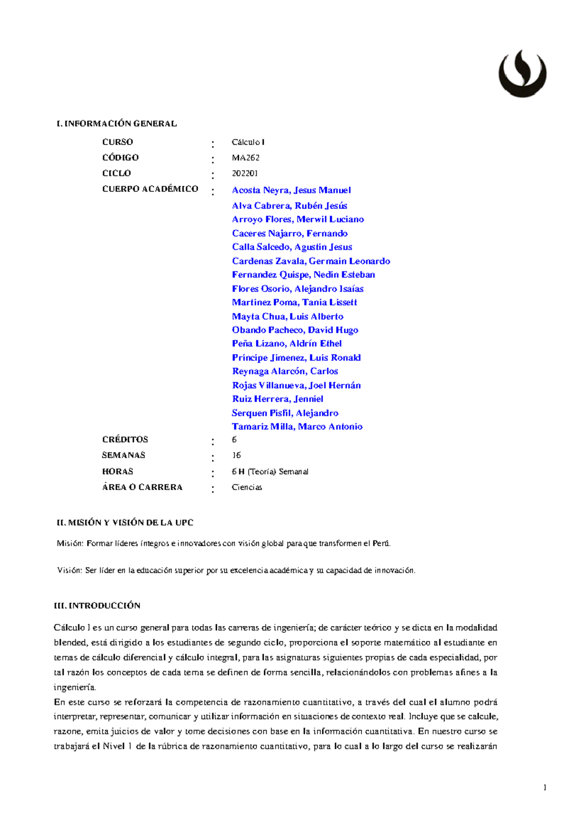 MA262 Calculo I 202201 - III. INTRODUCCIÓN Cálculo I es un curso ...