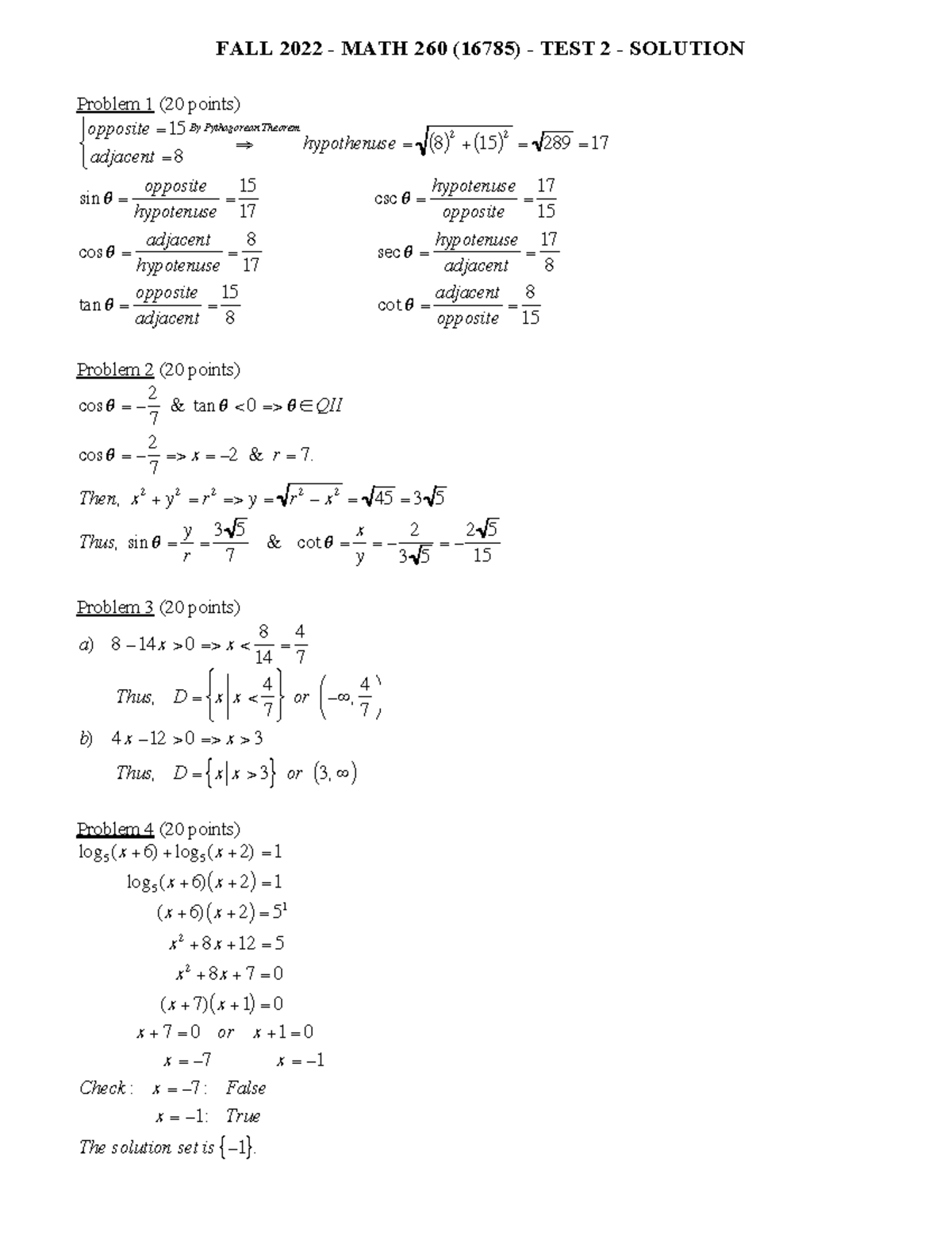 Test 2 Solution - FALL 2022 - MATH 260 (16785) - TEST 2 - SOLUTION ...