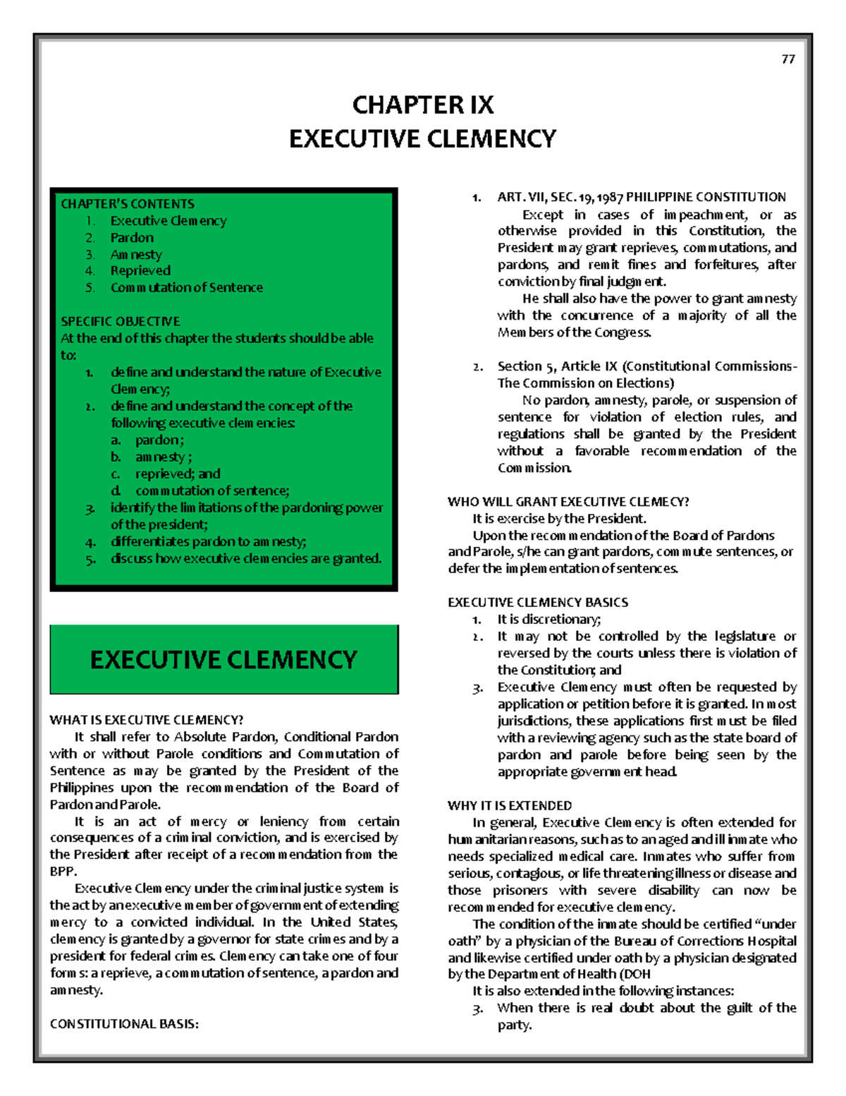 Chapter 9 Executive Clemency - CHAPTER IX EXECUTIVE CLEMENCY CHAPTER’S ...